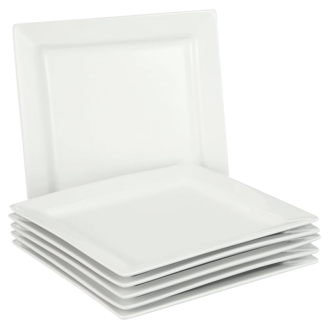 Better Homes & Gardens Square Porcelain Dinner Plates, White, Set of 6 ...