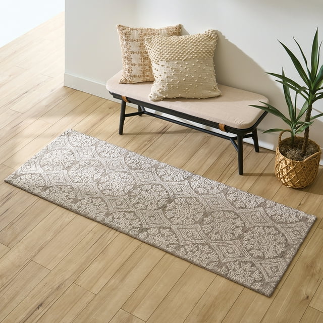 Better Homes & Gardens Suzani Taupe Medallion Wool Indoor Rug Runner, 2 ...