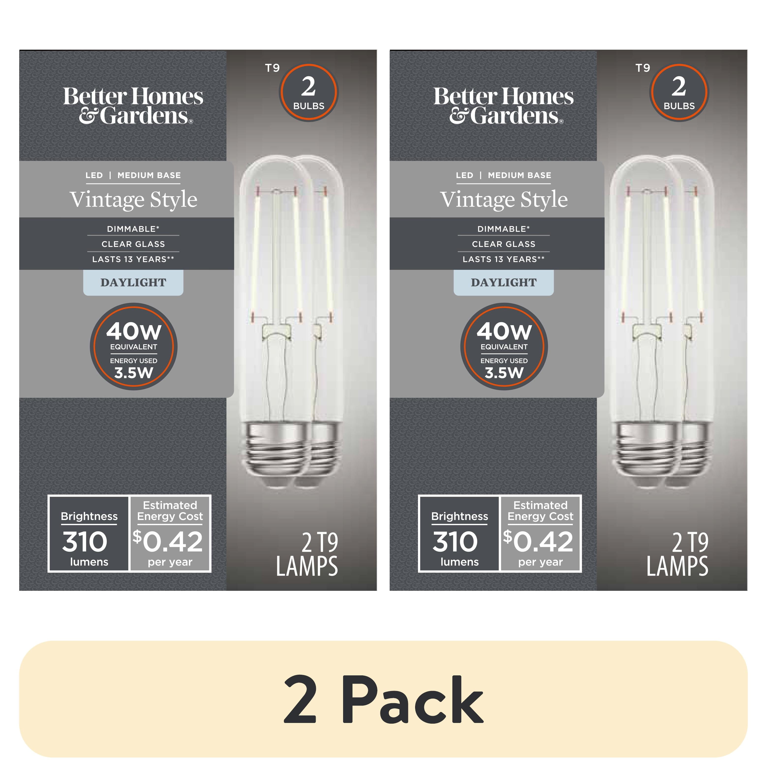 (2 pack) Better Homes & Gardens T9 LED Tubular Light Bulb, 3.5-Watt ...