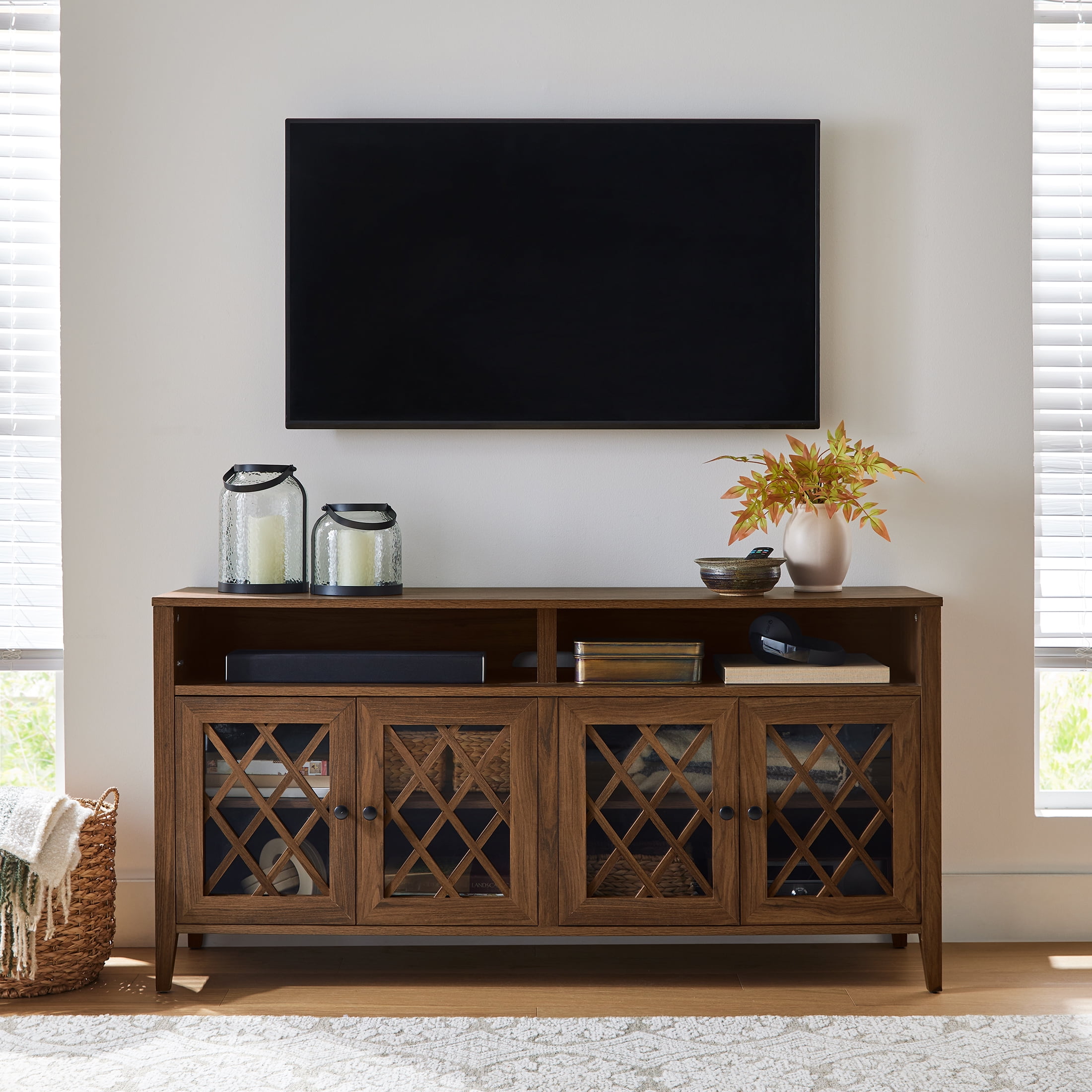 Better Homes & Gardens Trellis TV Stand for TVs up to 65", Walnut ...