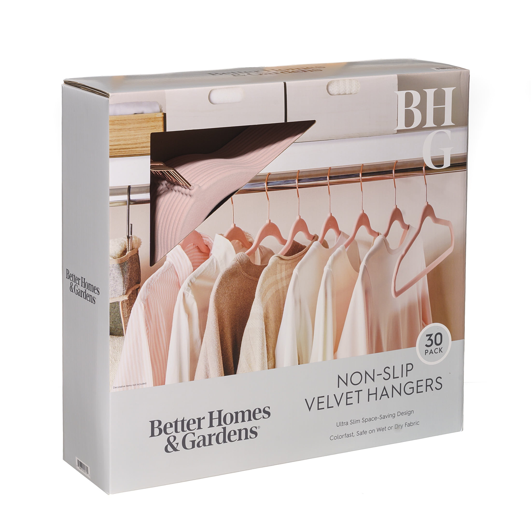 Better Homes & Gardens Velvet Clothing Hangers, 30 Pack, Pink, Slim ...
