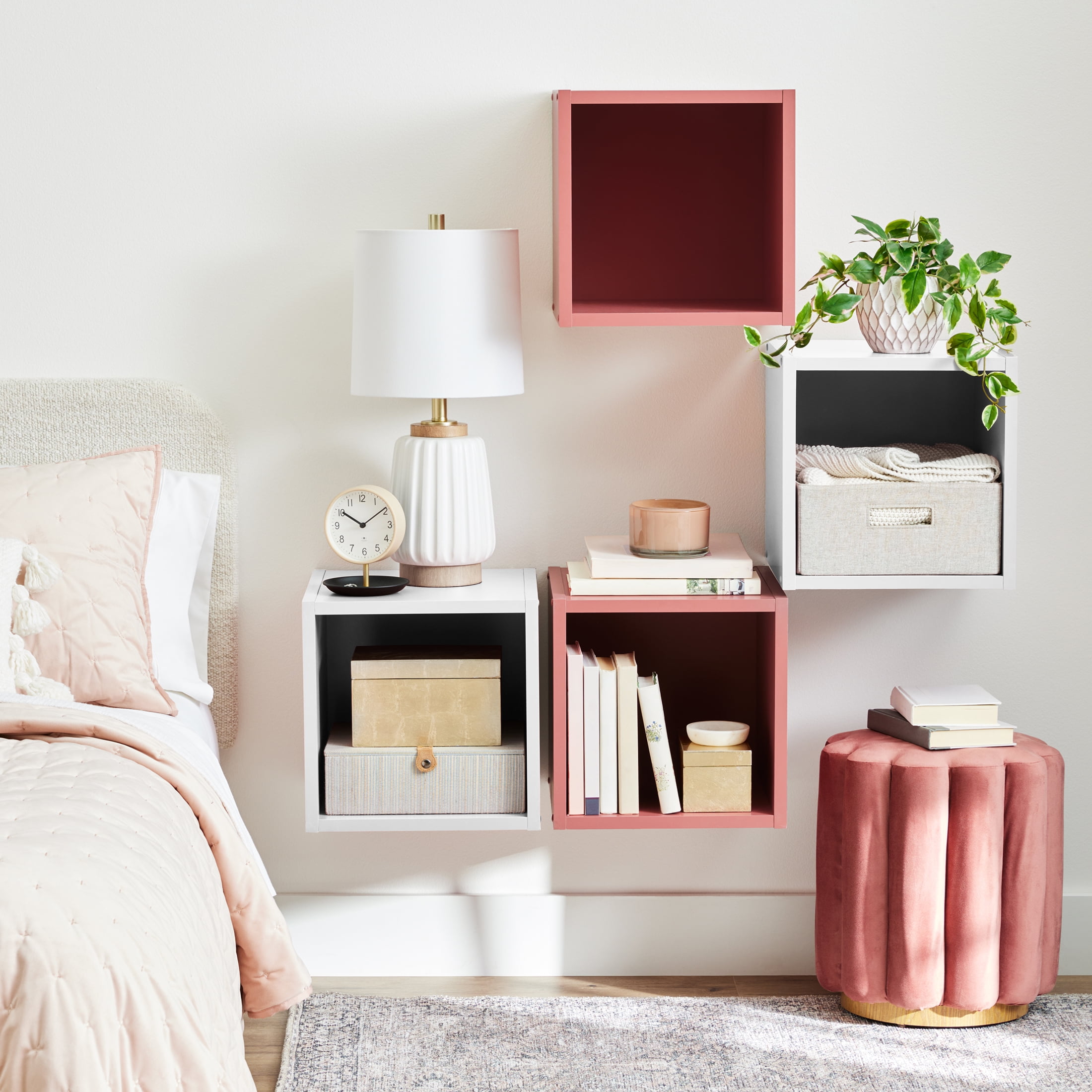 Better Homes & Gardens Wall Mounted Cube Shelves, Set of 4, Rose and ...