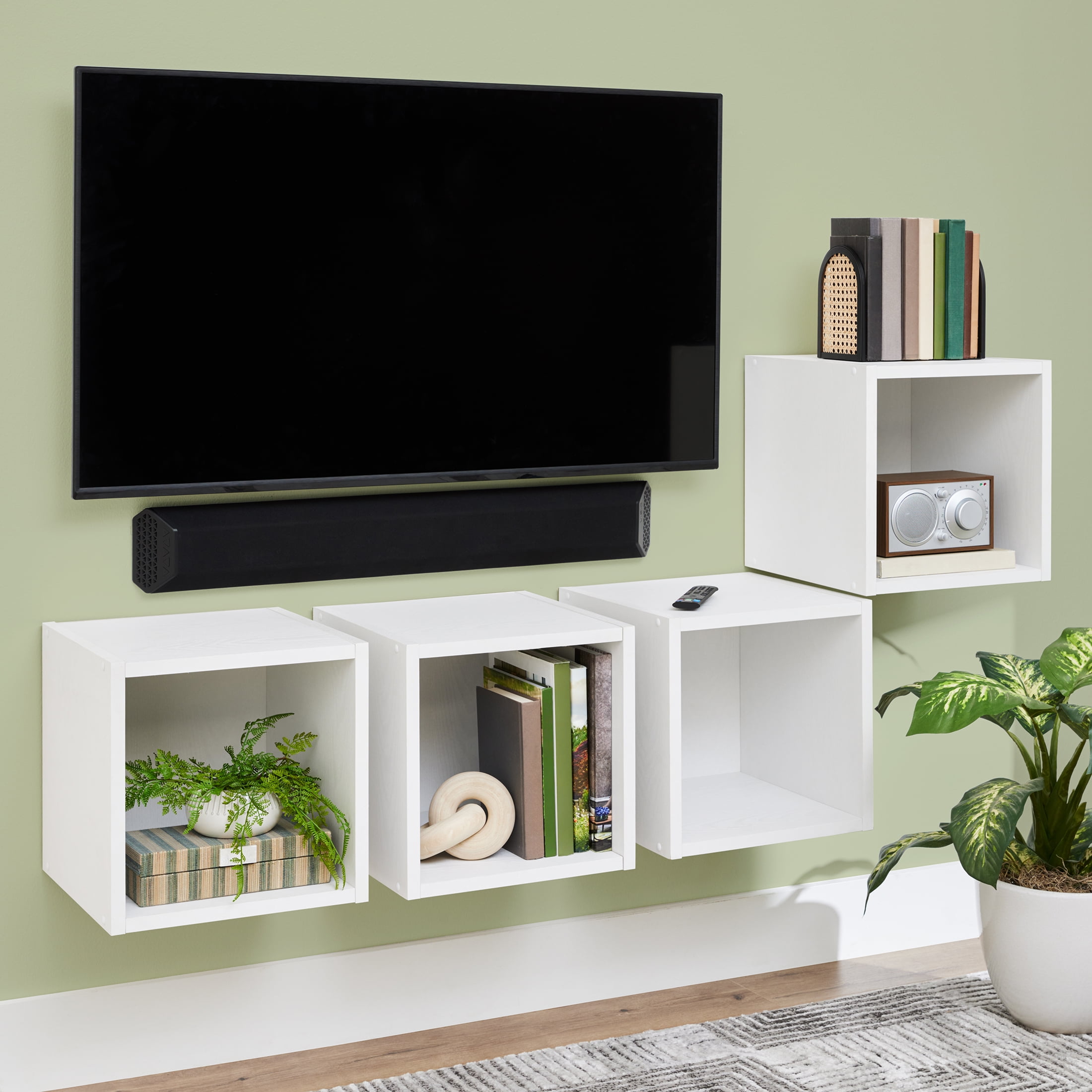 Better Homes & Gardens Wall Mounted Cube Shelves, Set of 4, White ...