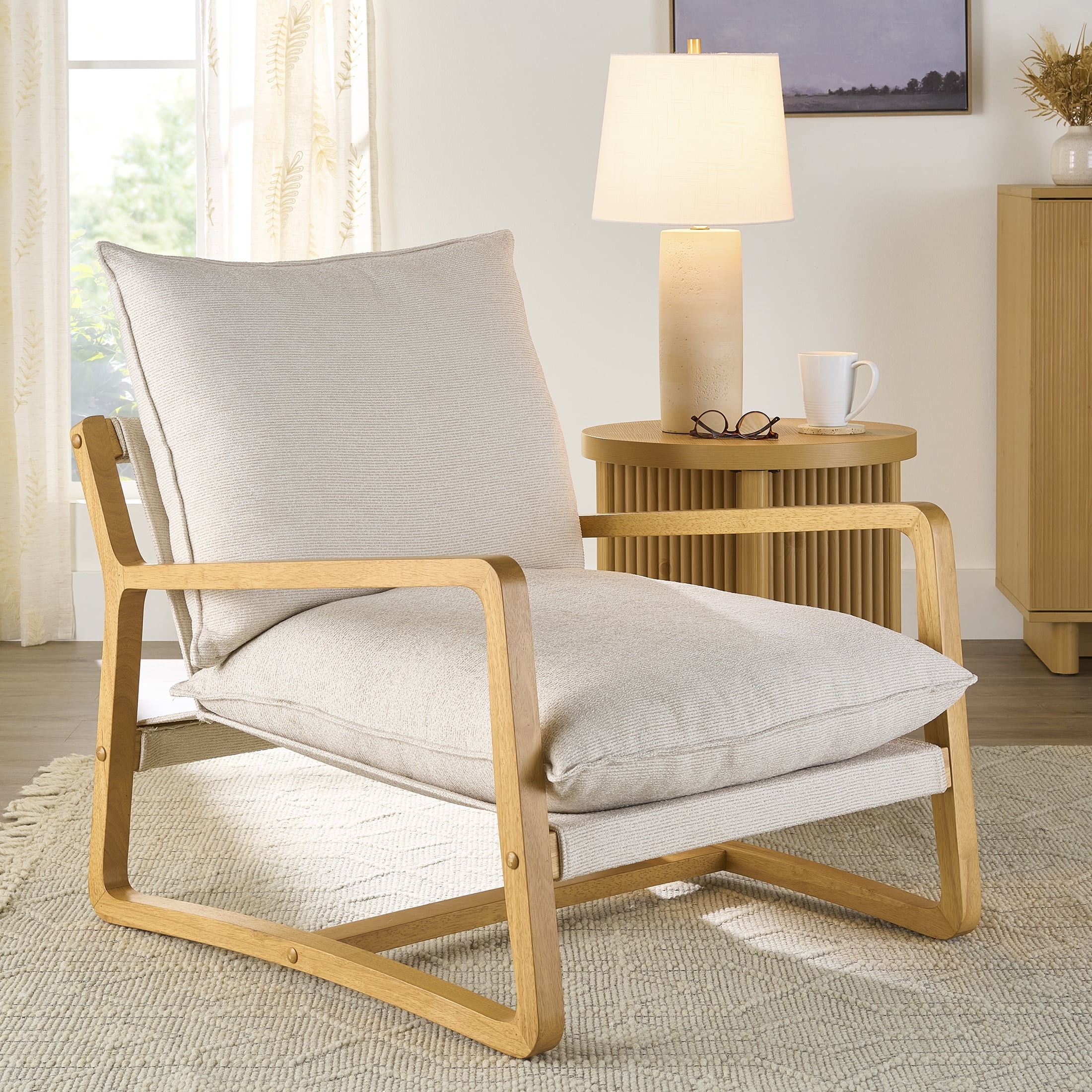 Open Box Better Homes & Gardens Wooden Ezra Sling Accent Chair, Cream ...