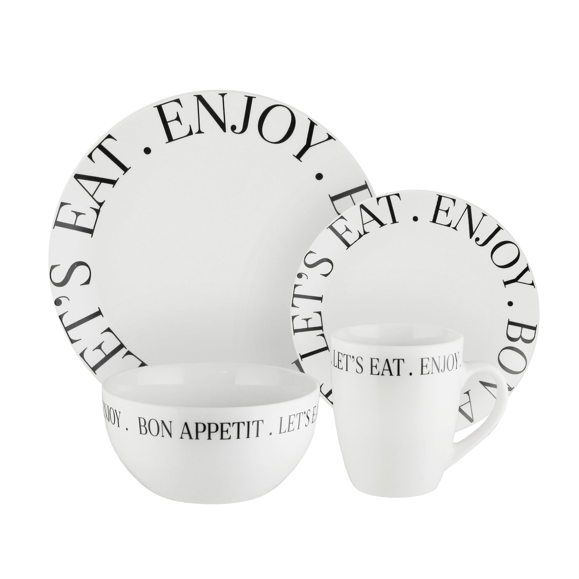 Better Homes & Gardens Words White/Black 16 Piece Dinnerware Set ...