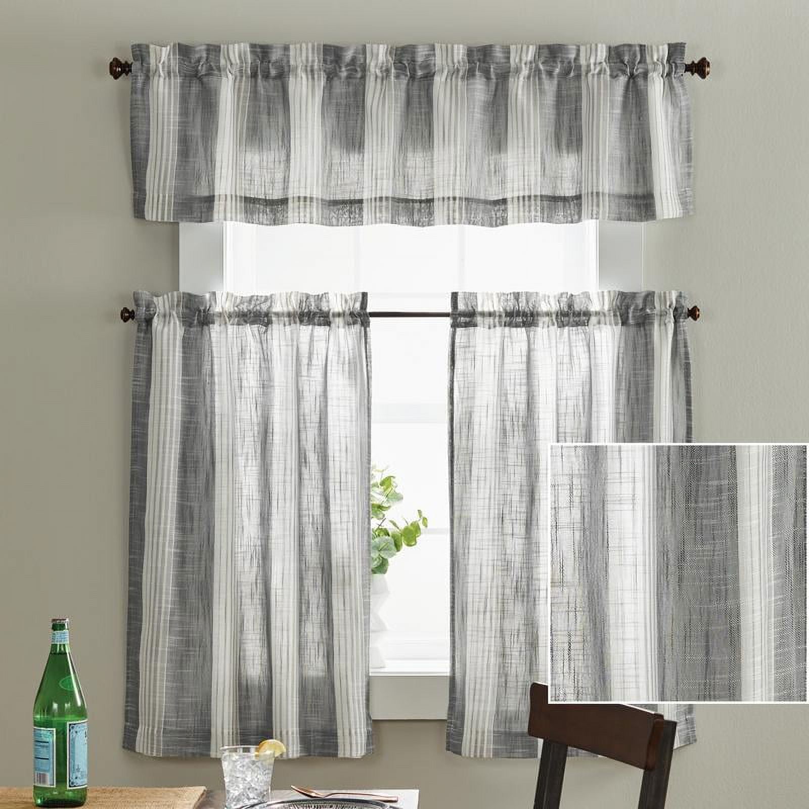 Woven Stripe Kitchen Curtain Set - 54 Width - Walmart.com