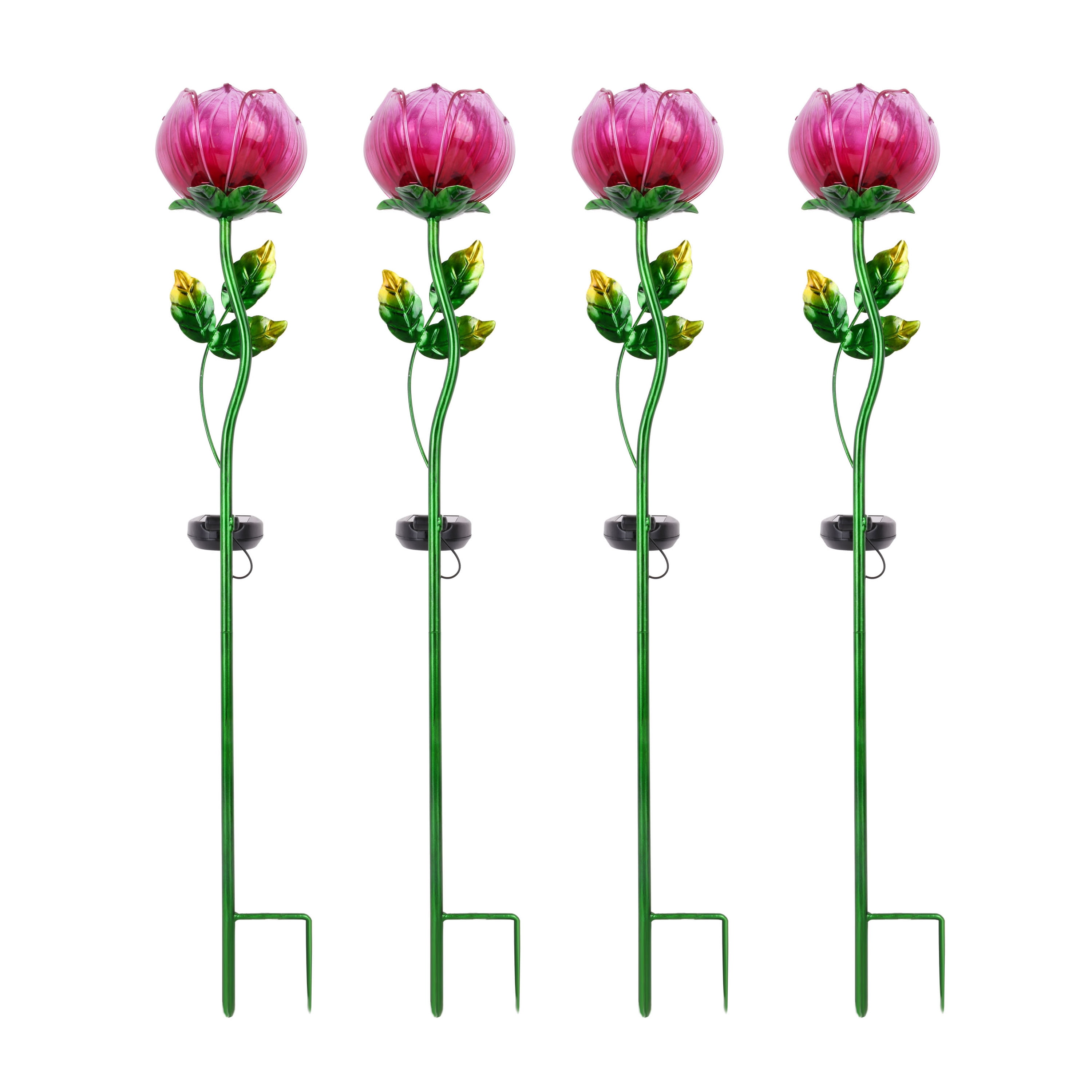 Better Homes and Gardens Pink Peony Solar Garden Stake Set of 4 ...