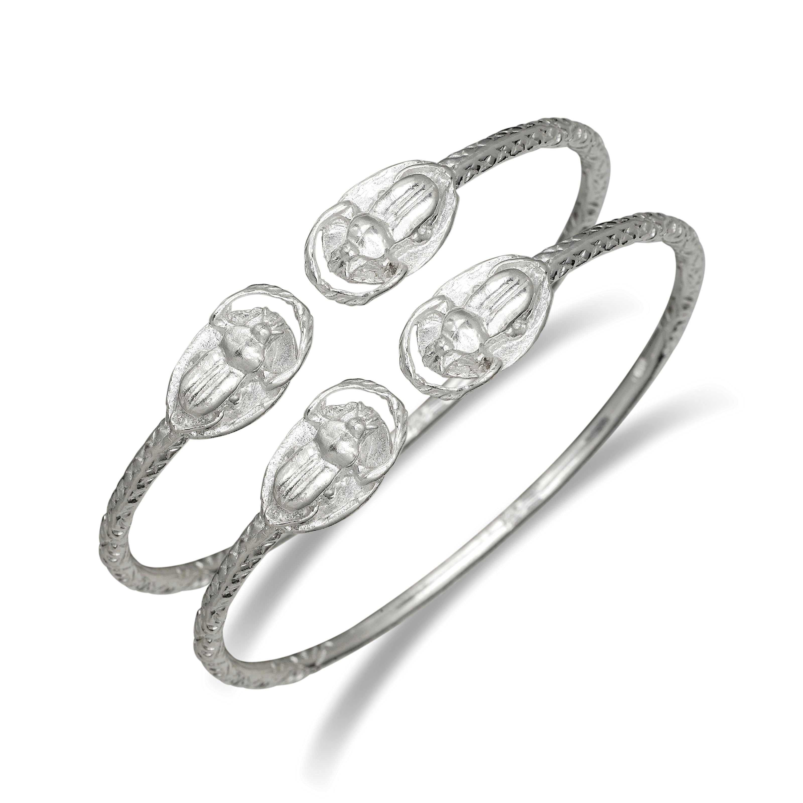 Better Jewelry Egyptian Horus Scarab .925 Solid Sterling Silver West Indian Bangles Cuffs (Pair ...