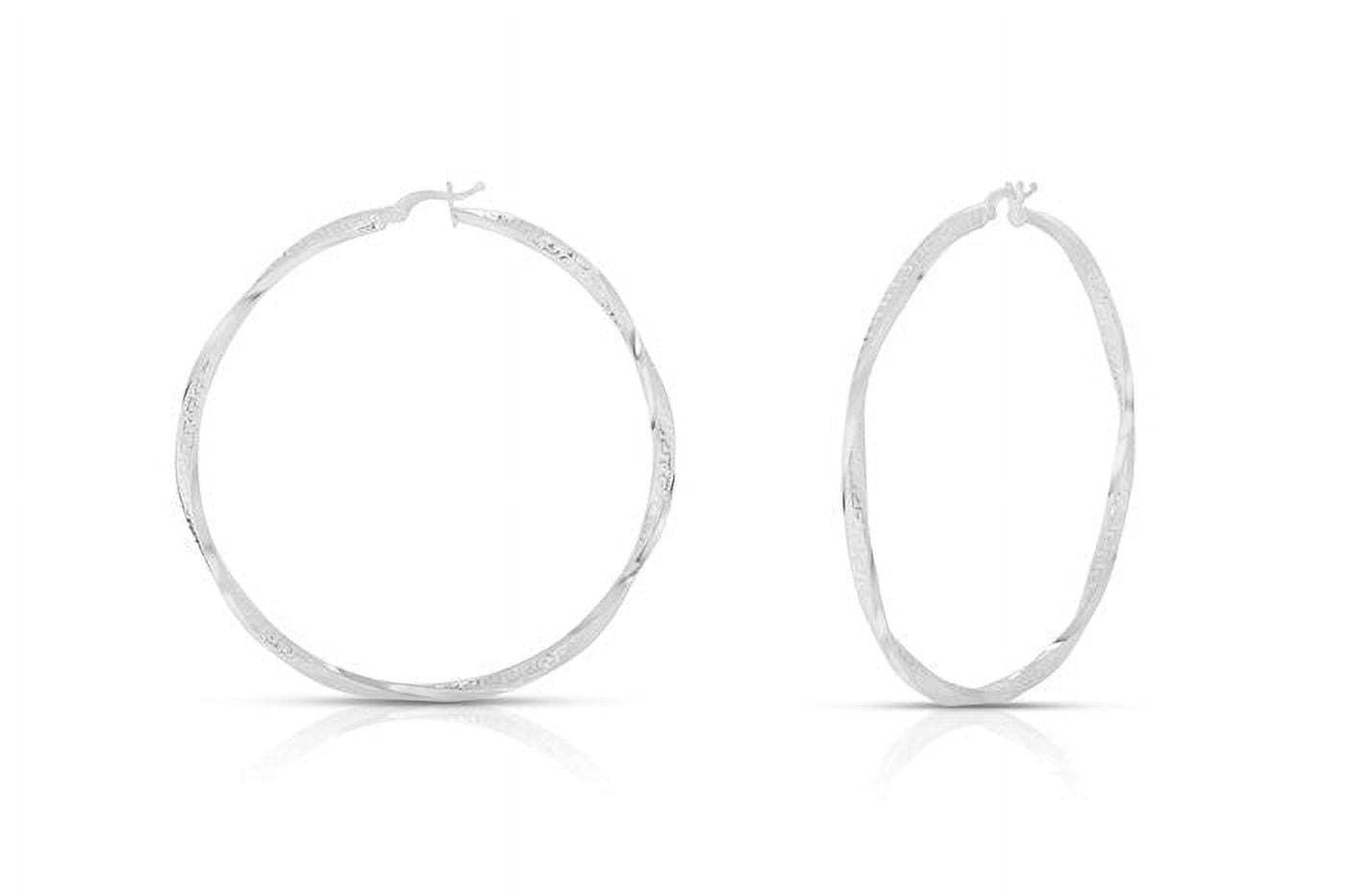 Better Jewelry Greek Key Hoop Earrings .925 Sterling Silver 3mm ...