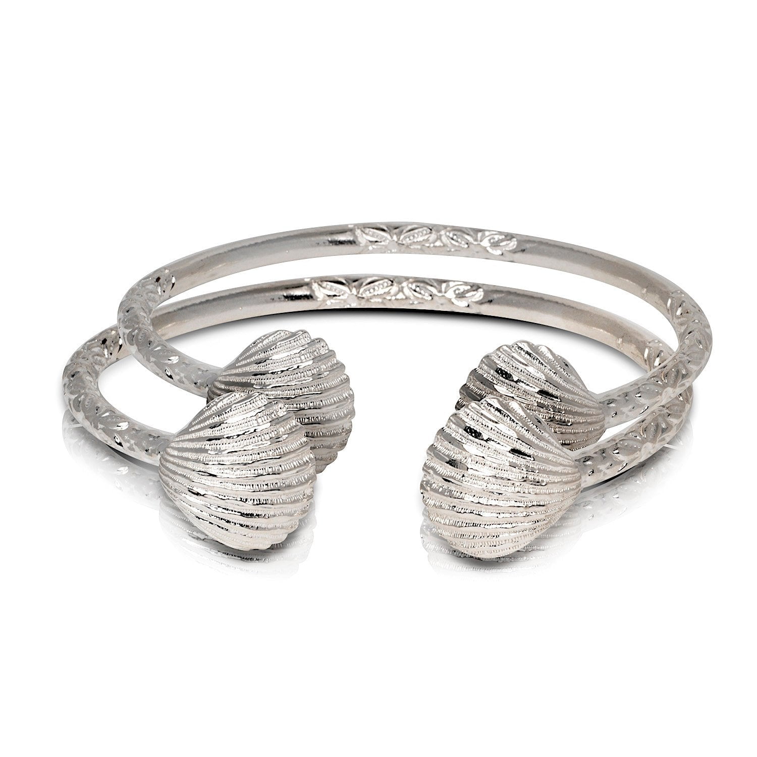 Better Jewelry Solid .925 Sterling Silver Seashell Bangles (Pair) (Made ...