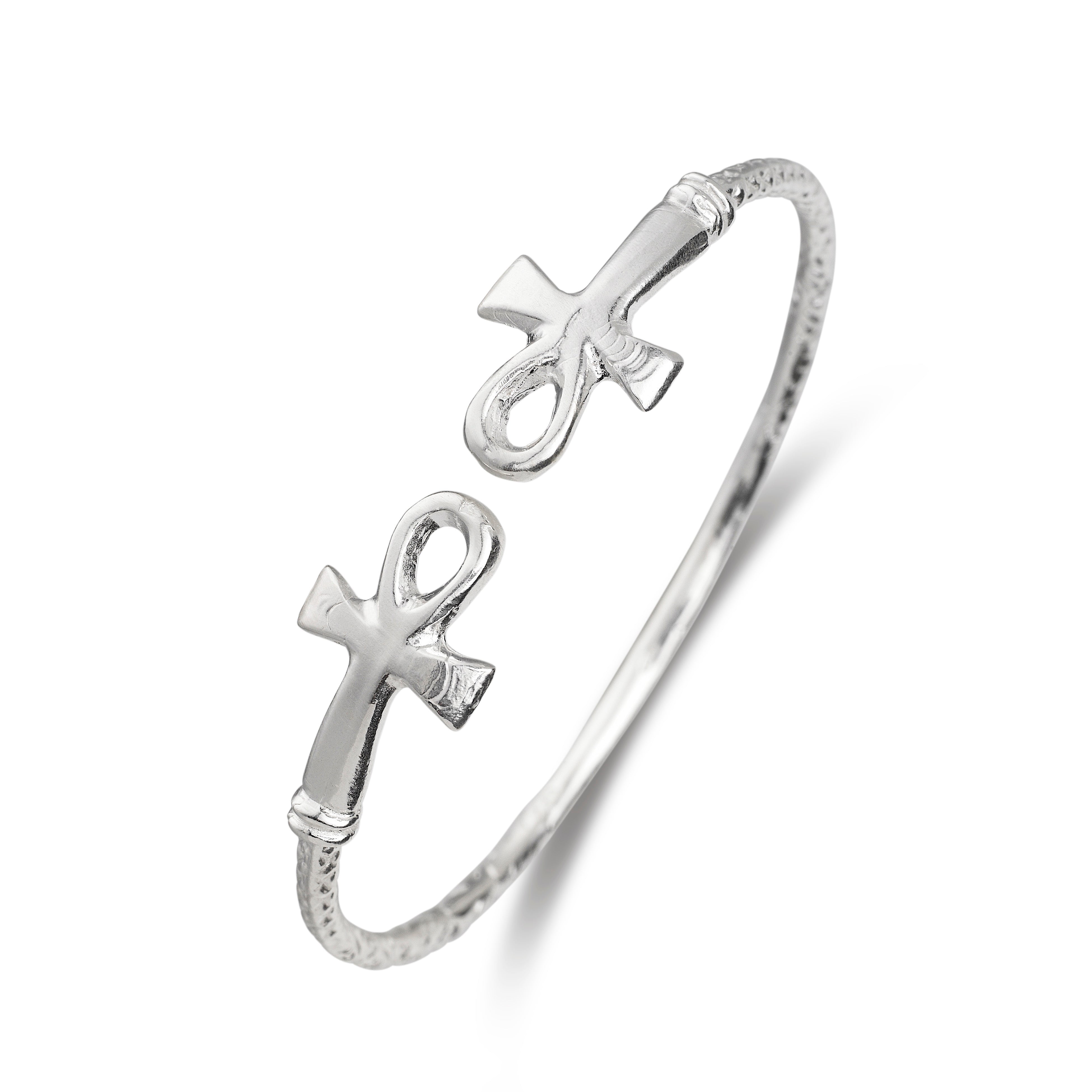 Better Jewelry Solid .925 West Indian Silver Bangle with Ankh Cross ...