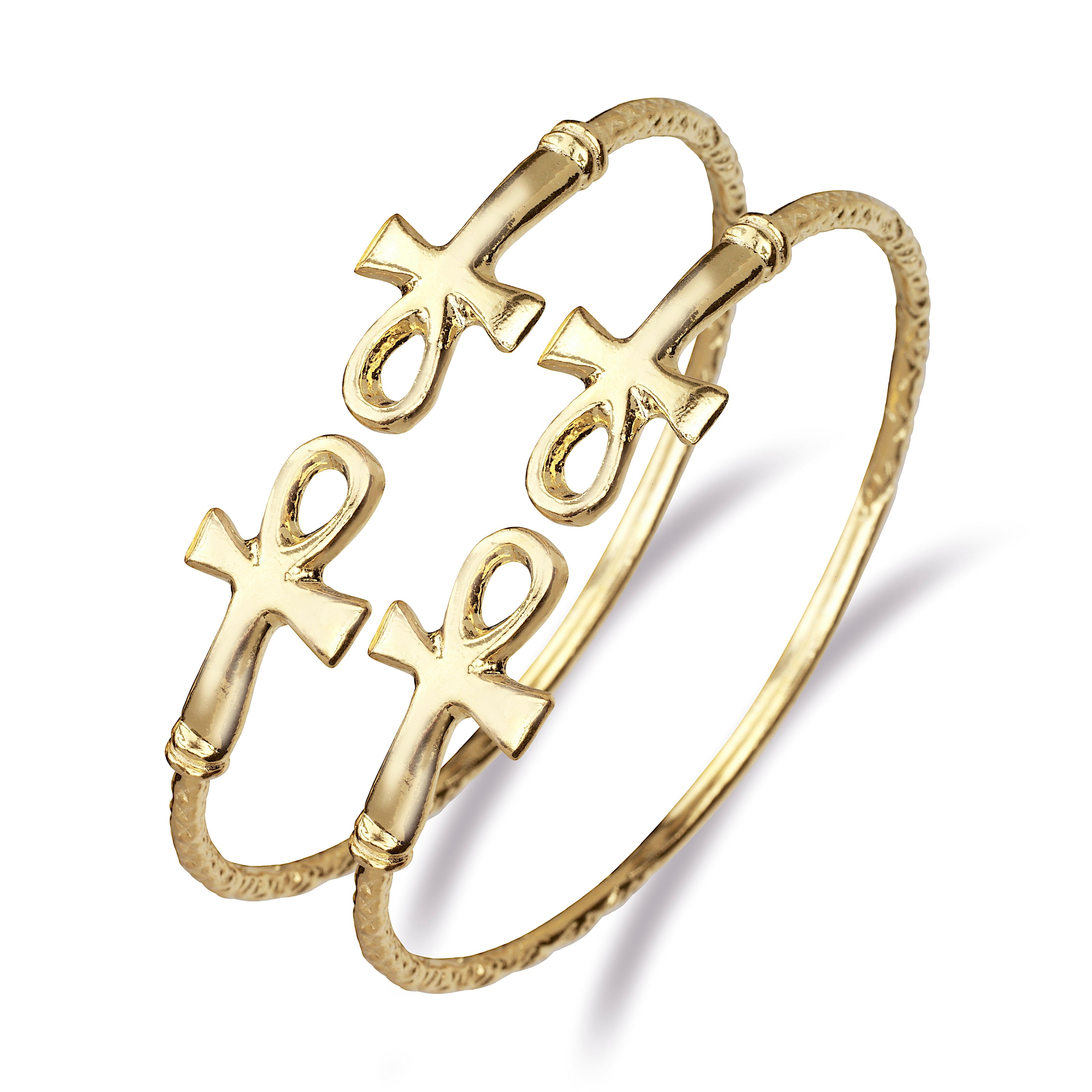 Better Jewelry Solid .925 West Indian Silver Bangles with Ankh Cross ...