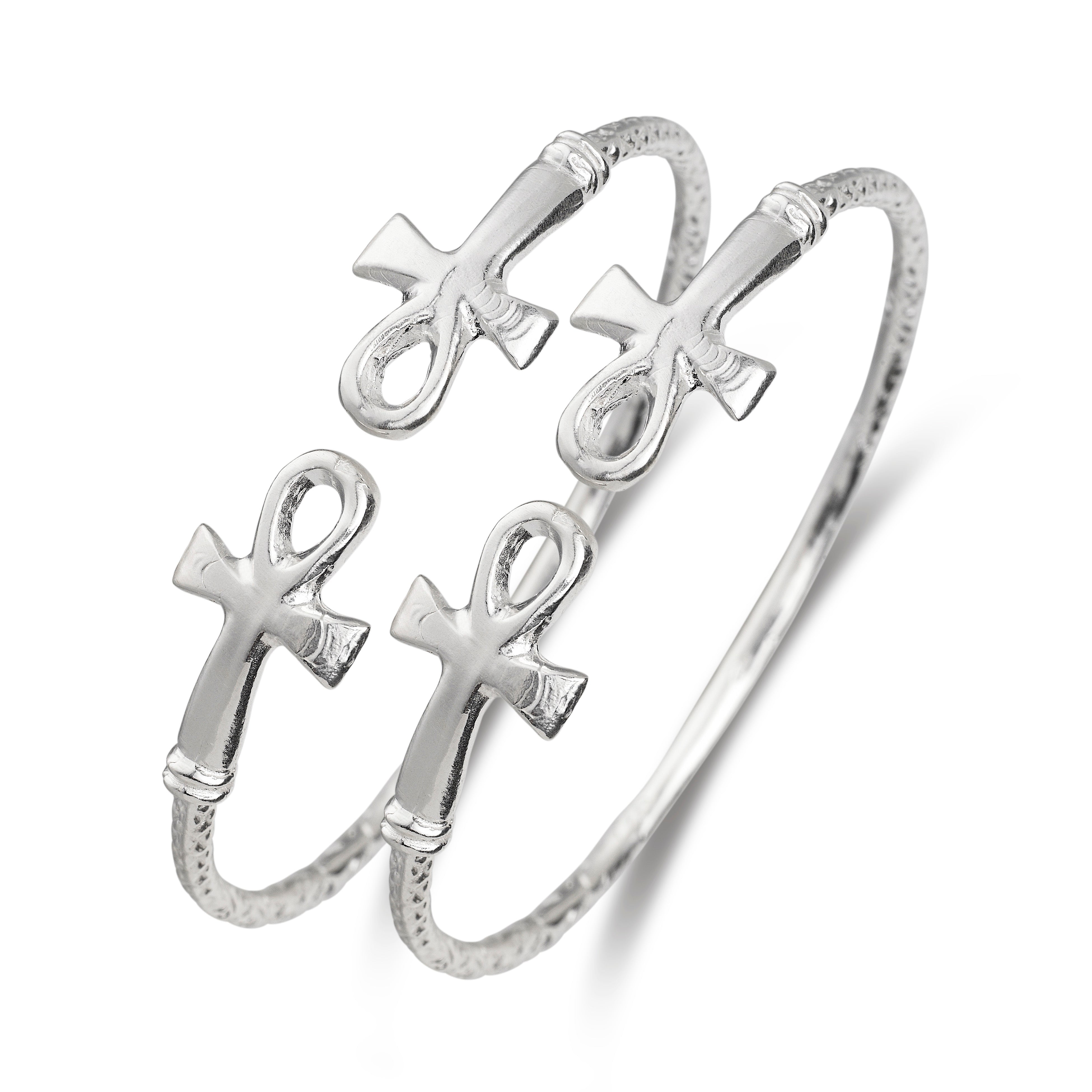 Better Jewelry Solid .925 West Indian Silver Bangles with Ankh Cross ...