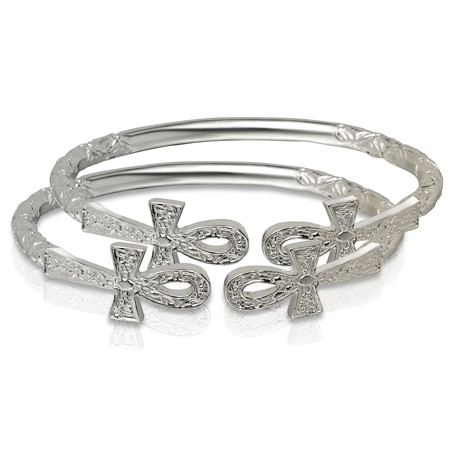 Better Jewelry Solid .925 West Indian Silver Bangles with Large Ankh ...