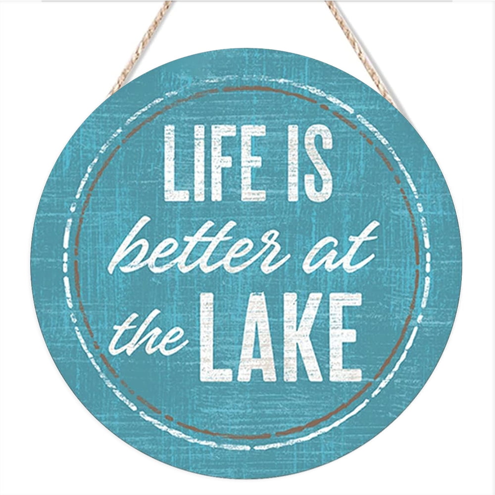 Better at Lake Rustic Round Hanging Wood Sign Rustic Wreath Sign Wall ...