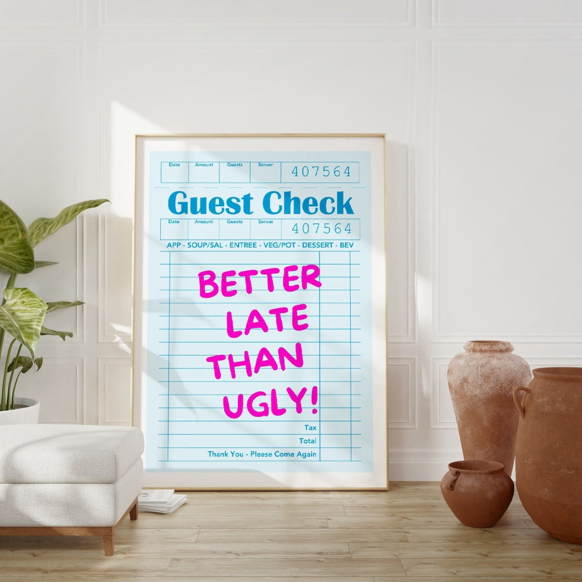 Better Late Than Blue Guest Check Wall Art, Unframed Canvas Size 12x18 ...