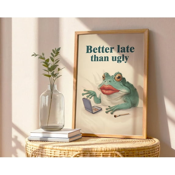 Better Late Than Frog Toilet Makeup Vanity Wall Decor, Unframed Paper ...