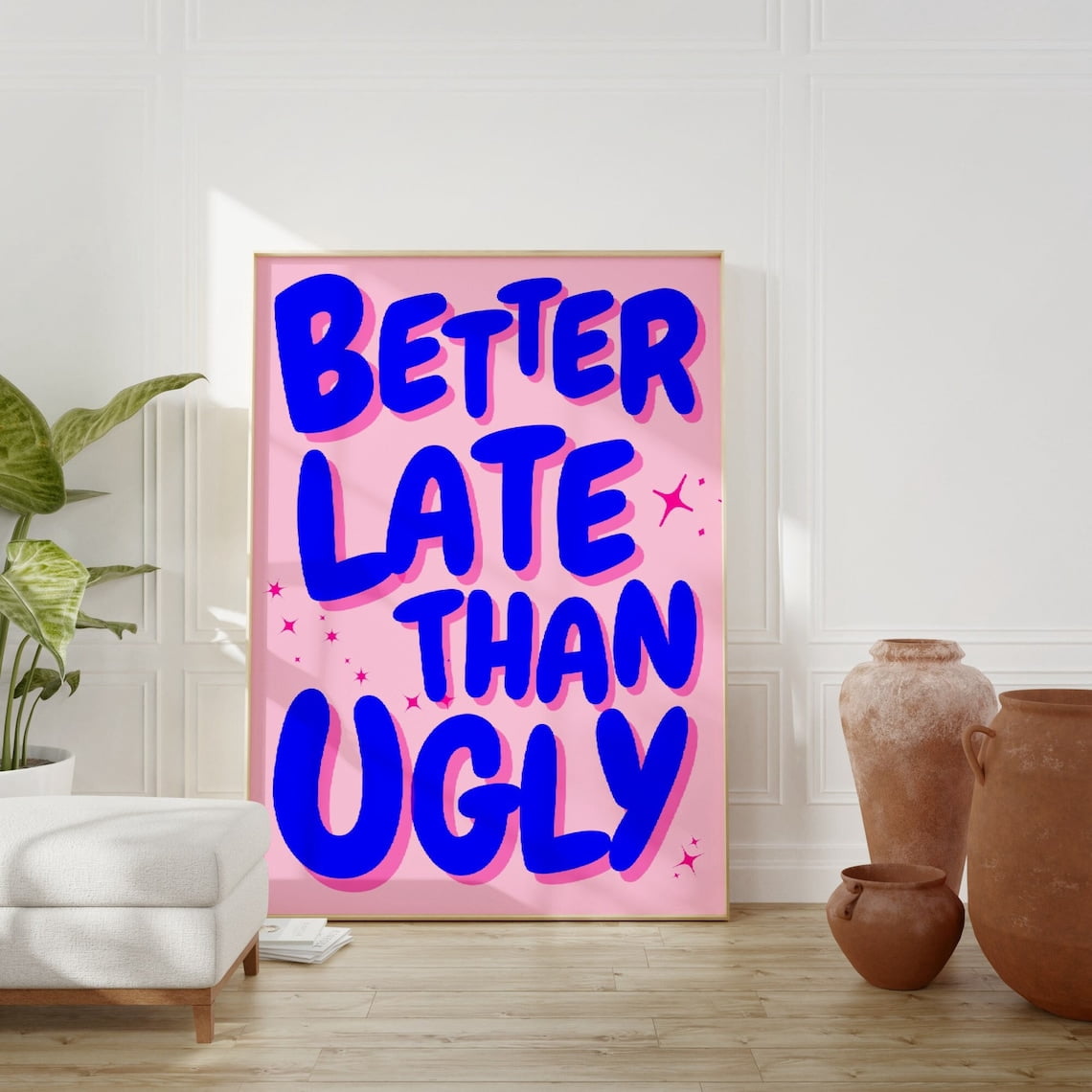 Better Late Than Never Pink Blue Wall Art, Unframed Canvas Size 8x12 ...