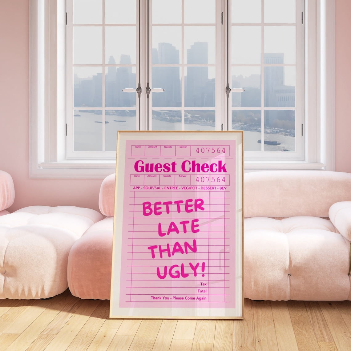 Better Late Than Pink Guest Check Wall Art, Unframed Paper Print Size ...