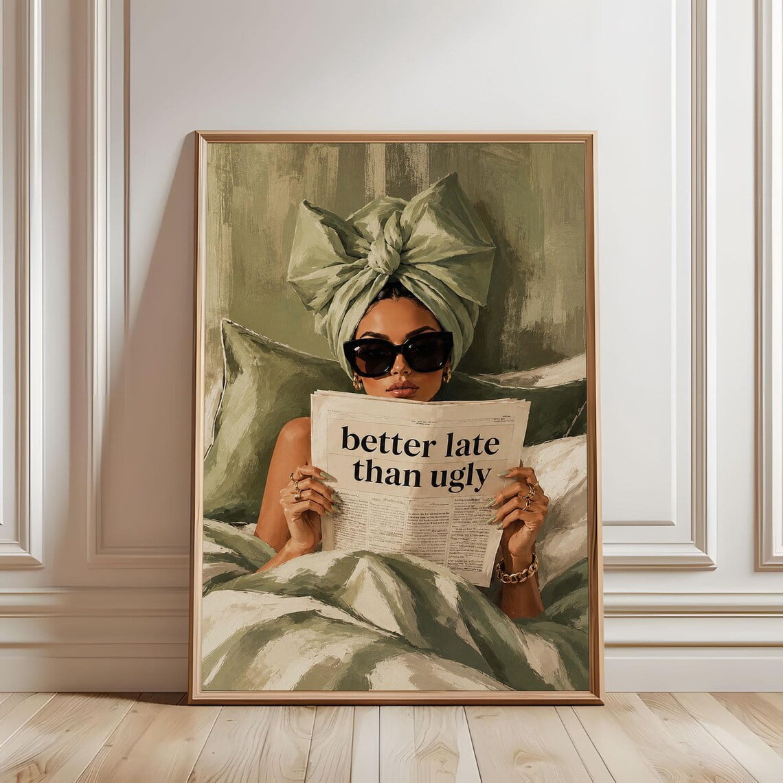 Better Late Than Wall Art, Sage Green Newspaper Poster, Feminist ...