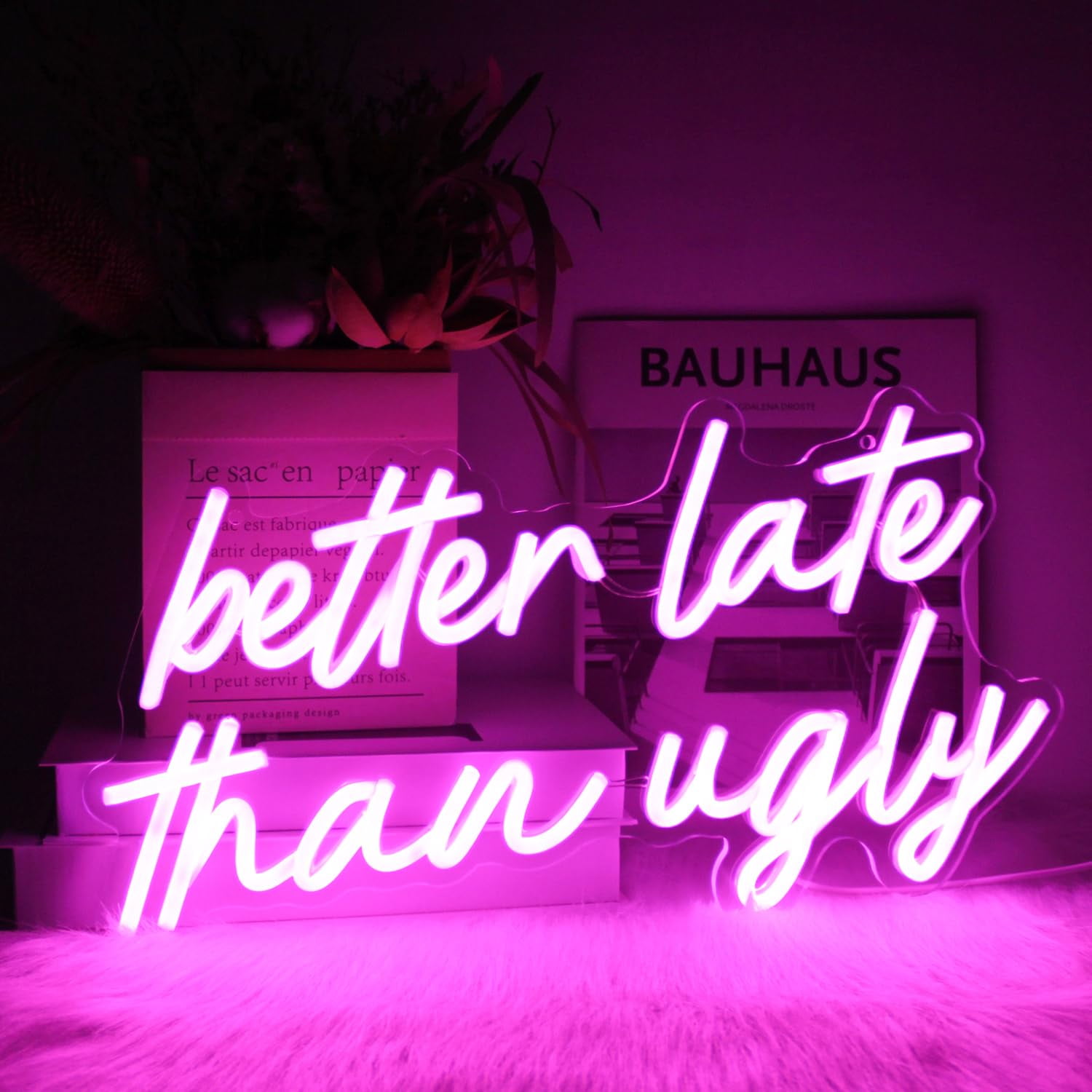 Better Late Than Ugly Neon LED Sign Pink Word Light Up Signs Beauty ...