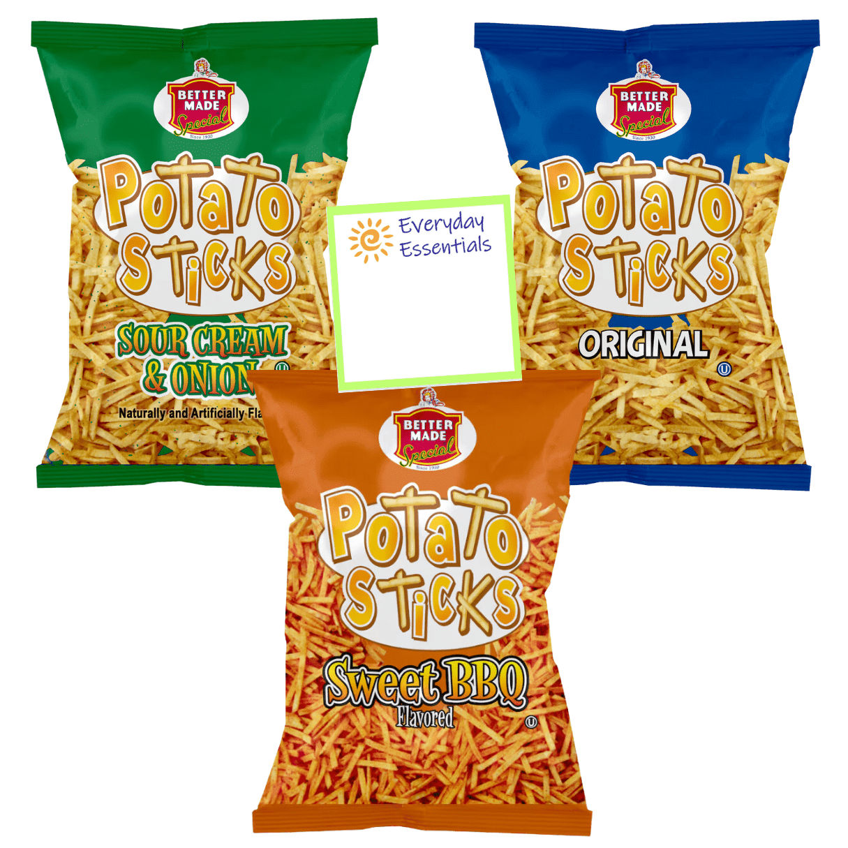 Better Made Potato Sticks 3-oz. (1) Original, (1) Sweet BBQ, (1) Sour ...