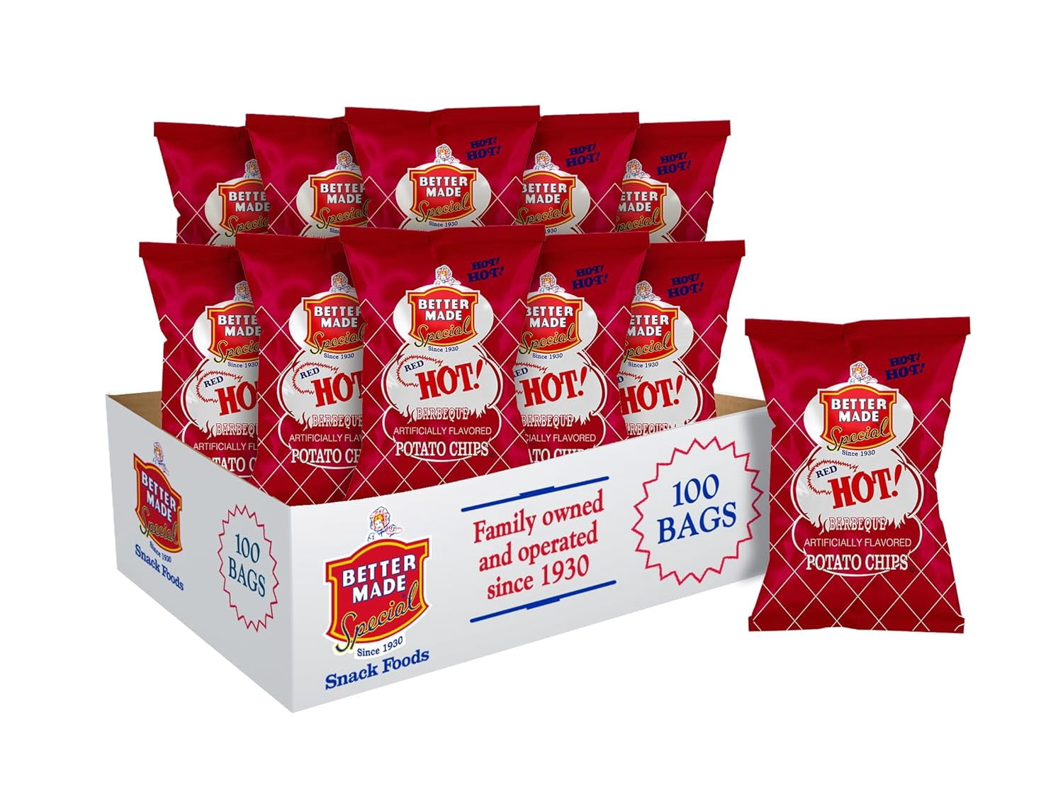 Better Made Special Red HOT BBQ Flavor Potato Chips 1oz - 100 Bags ...