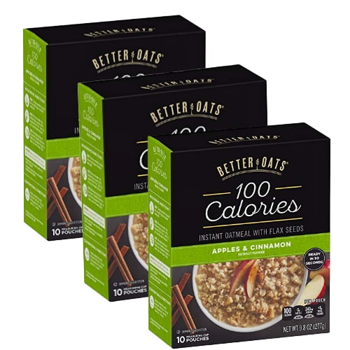 Better Oats 100 Calorie Apples and Cinnamon Oatmeal with Flax Seeds, 10 ...
