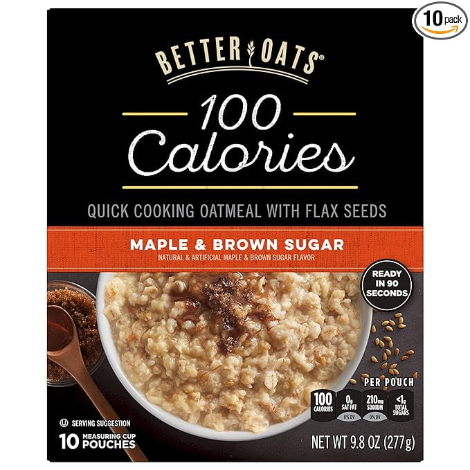 Better Oats 100 Calorie Maple and Brown Sugar Oatmeal Packets, 100 ...