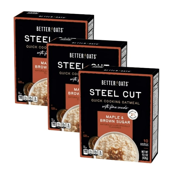 Better Oats Maple and Brown Sugar Steel Cut Oatmeal Packets with Flax ...