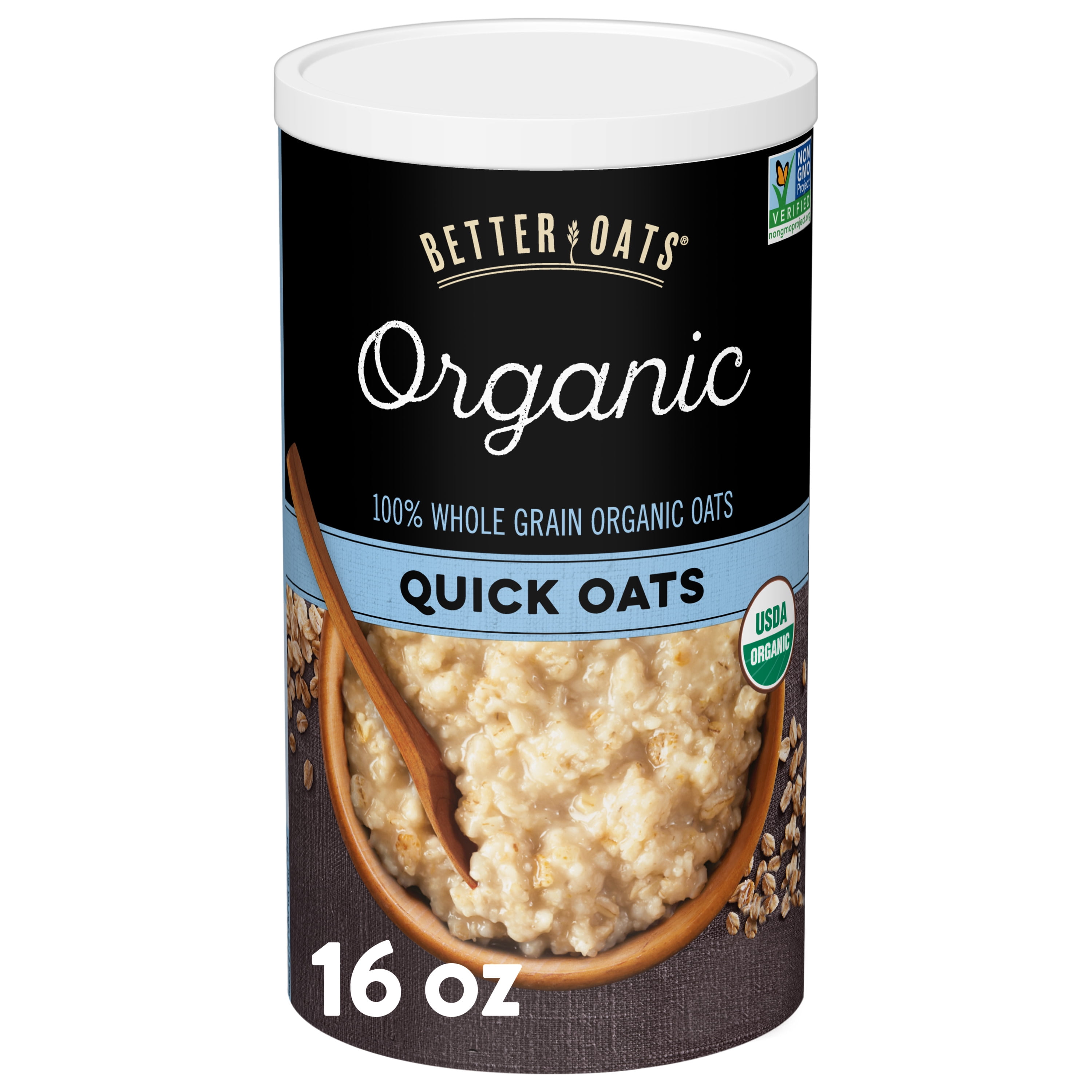 Better Oats Organic Quick Oats, Organic Oats, 16 oz Resealable Canister ...
