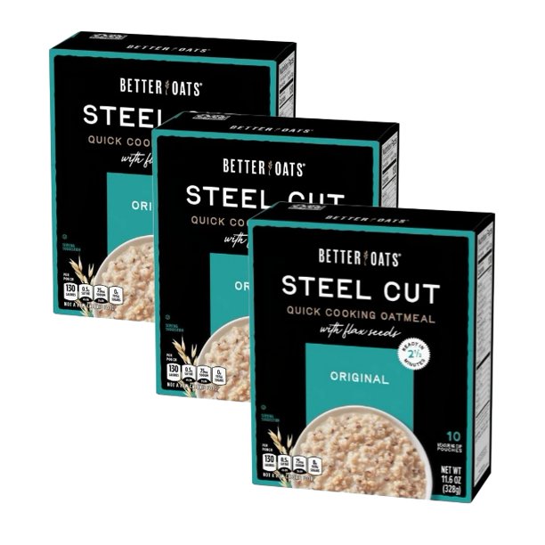 Better Oats Original Steel Cut Oatmeal with Flax Seed, Instant Oatmeal ...