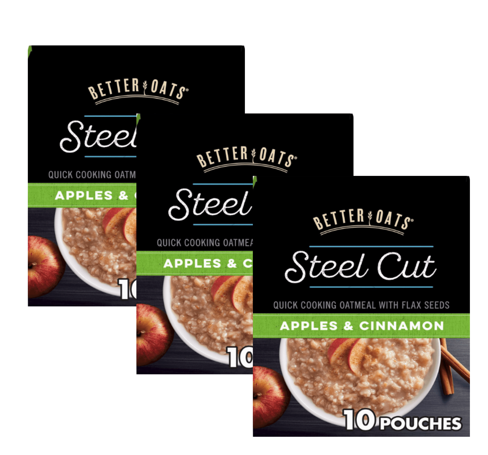 Better Oats, Steel Cut Instant Oatmeal, Apples & Cinnamon (3 Boxes of ...