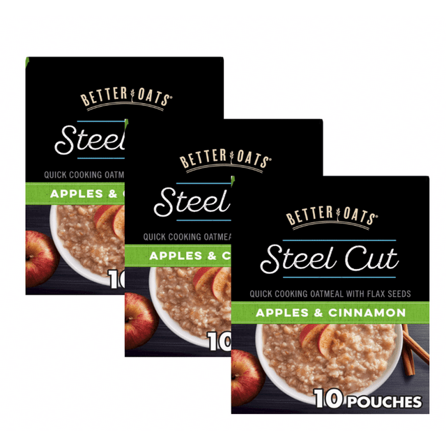 Better Oats, Steel Cut Instant Oatmeal, Apples & Cinnamon (3 Boxes of ...