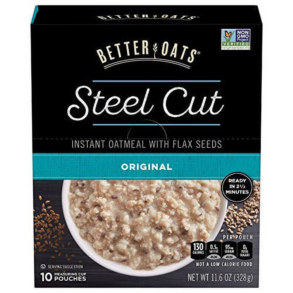 Better Oats Steel Cut Instant Oatmeal with Flax Seeds, Original, 11.6 ...