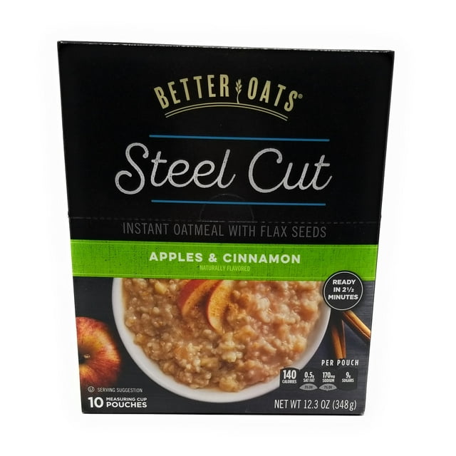 Better Oats Steel Cut Oats with Flax, Apples and Cinnamon, 10 Pouches ...