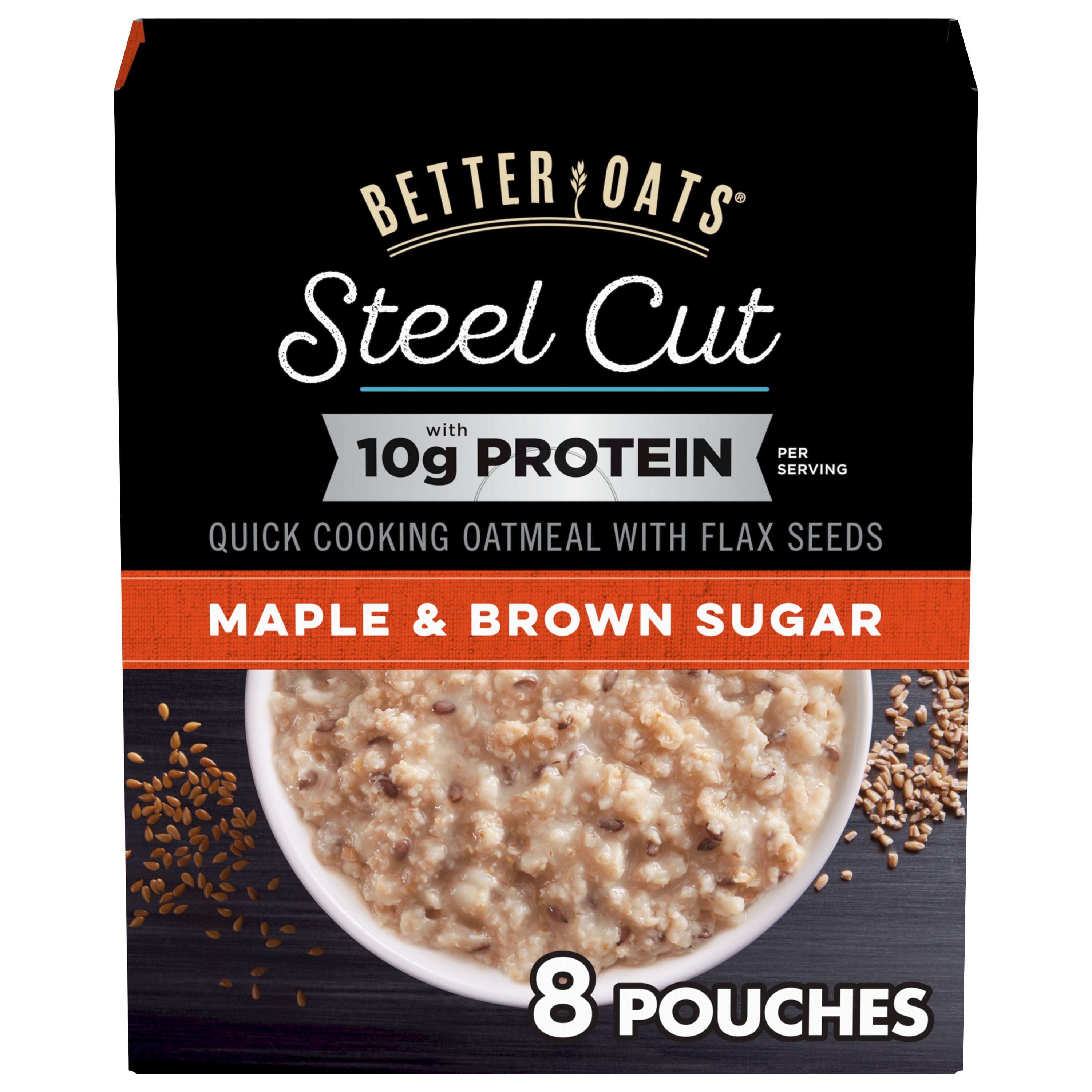 Better Oats Steel Cut Protein Oatmeal with Flax Seeds, 8 Instant Maple ...