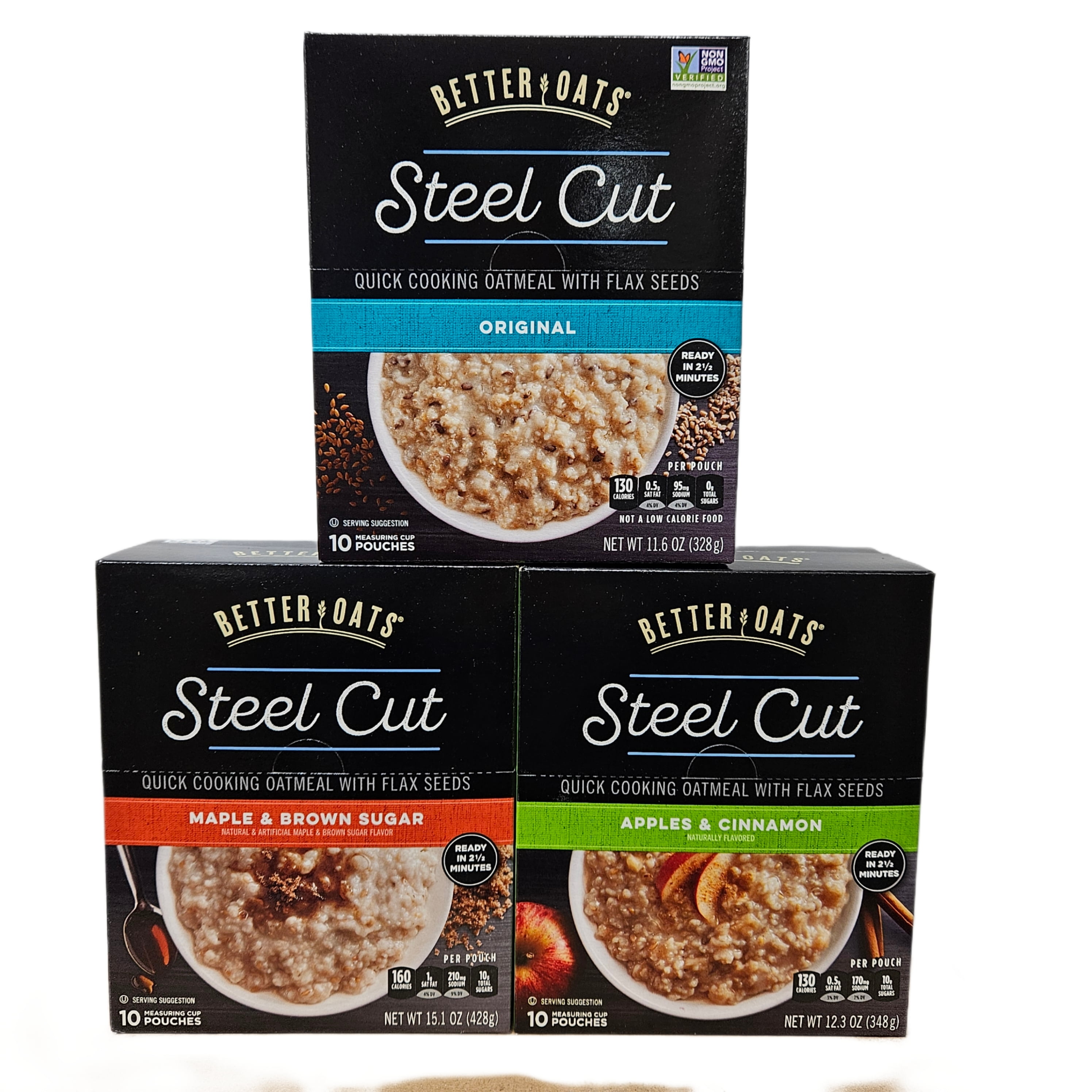 Better Oats Steel Cut Sample Pack, Original, Apples & Cinnamon and ...