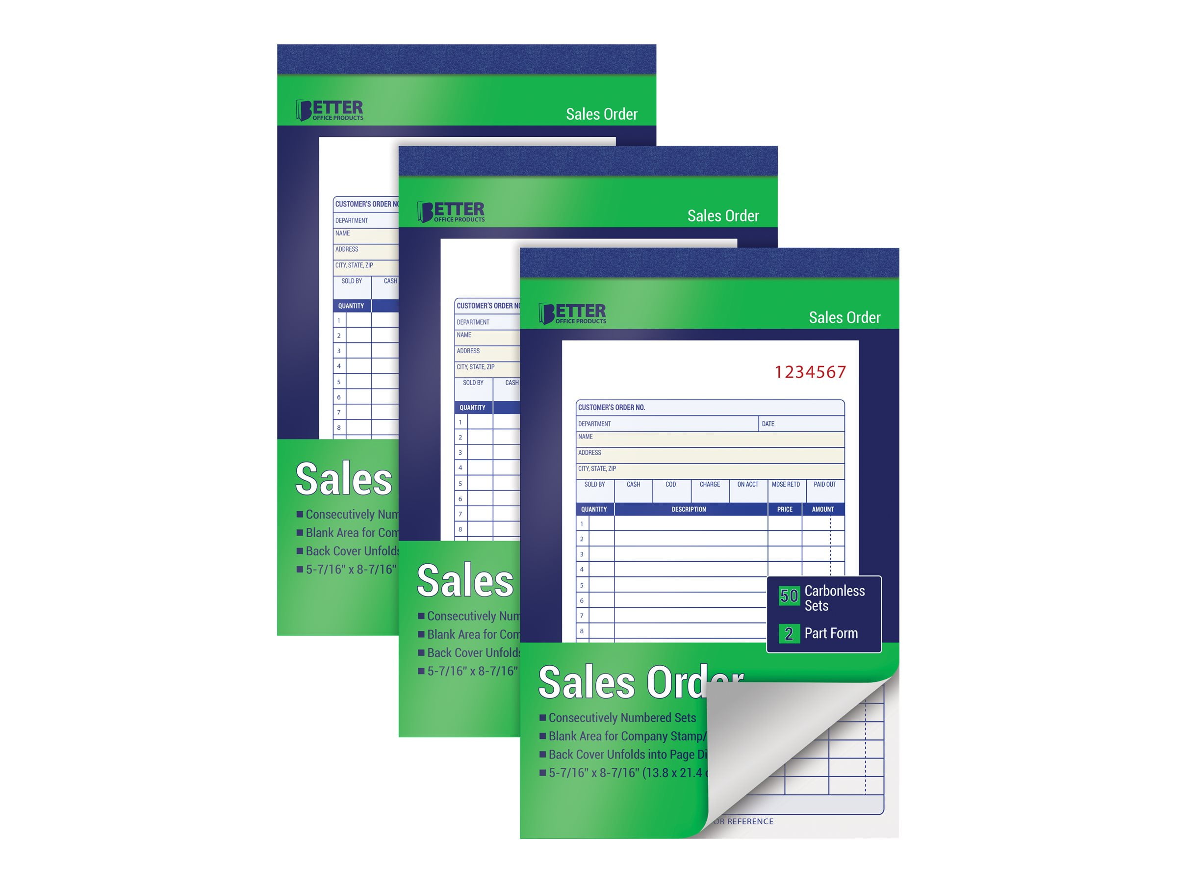Better Office Products 2-Part Carbonless Large Sales Order Books, 50 ...