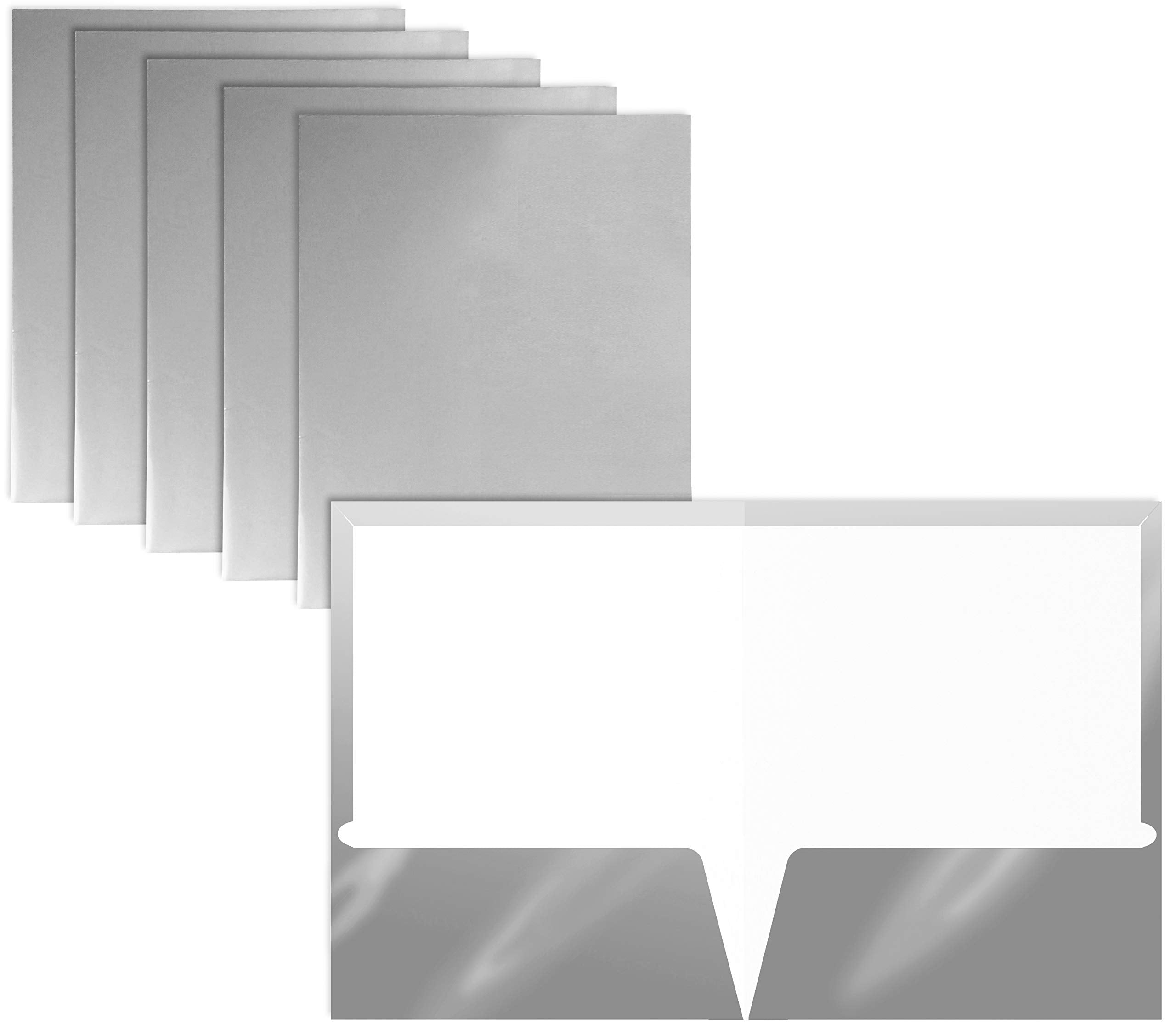 Better Office Products 2 Pocket Glossy Laminated Metallic Silver Paper ...
