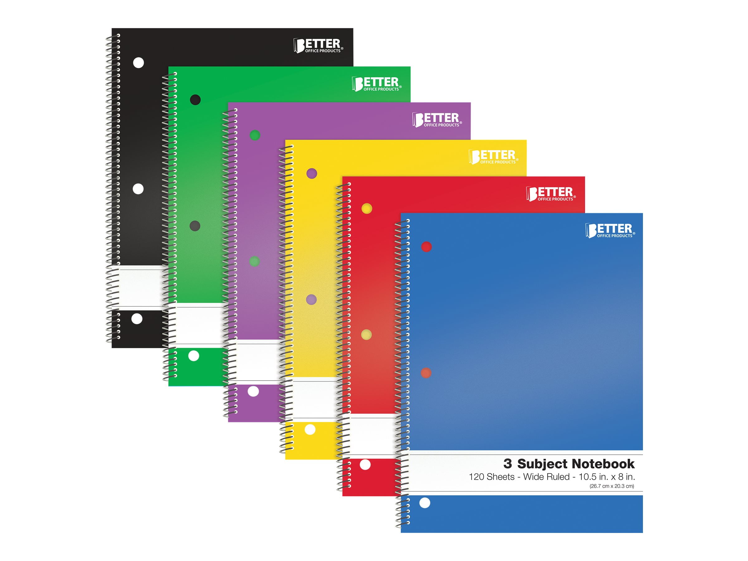 Better Office Products - 3 Subject Wide-Ruled Lined Books - 120 Sheets ...