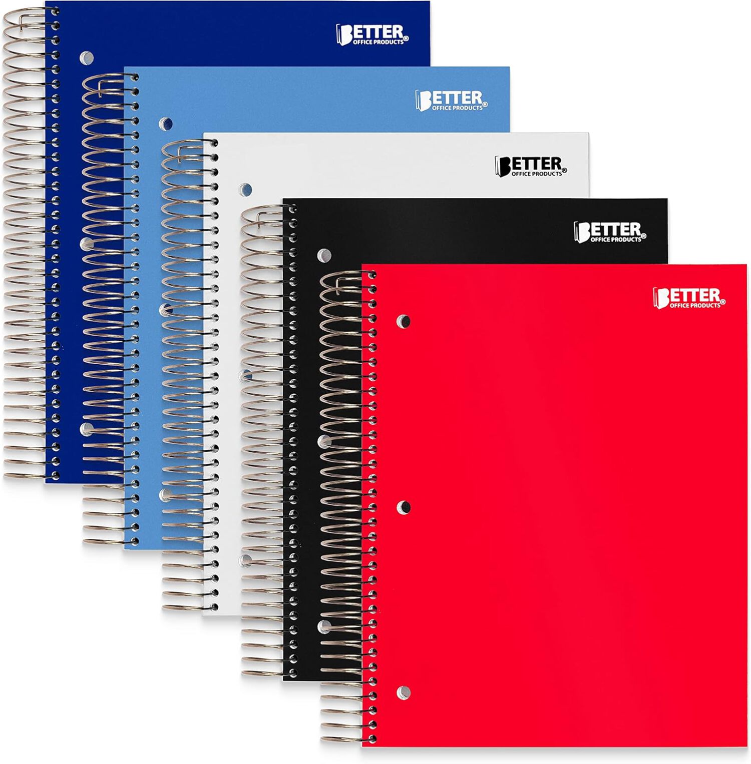 Better Office Products 5-Subject Spiral Notebook, Poly Cover, College ...