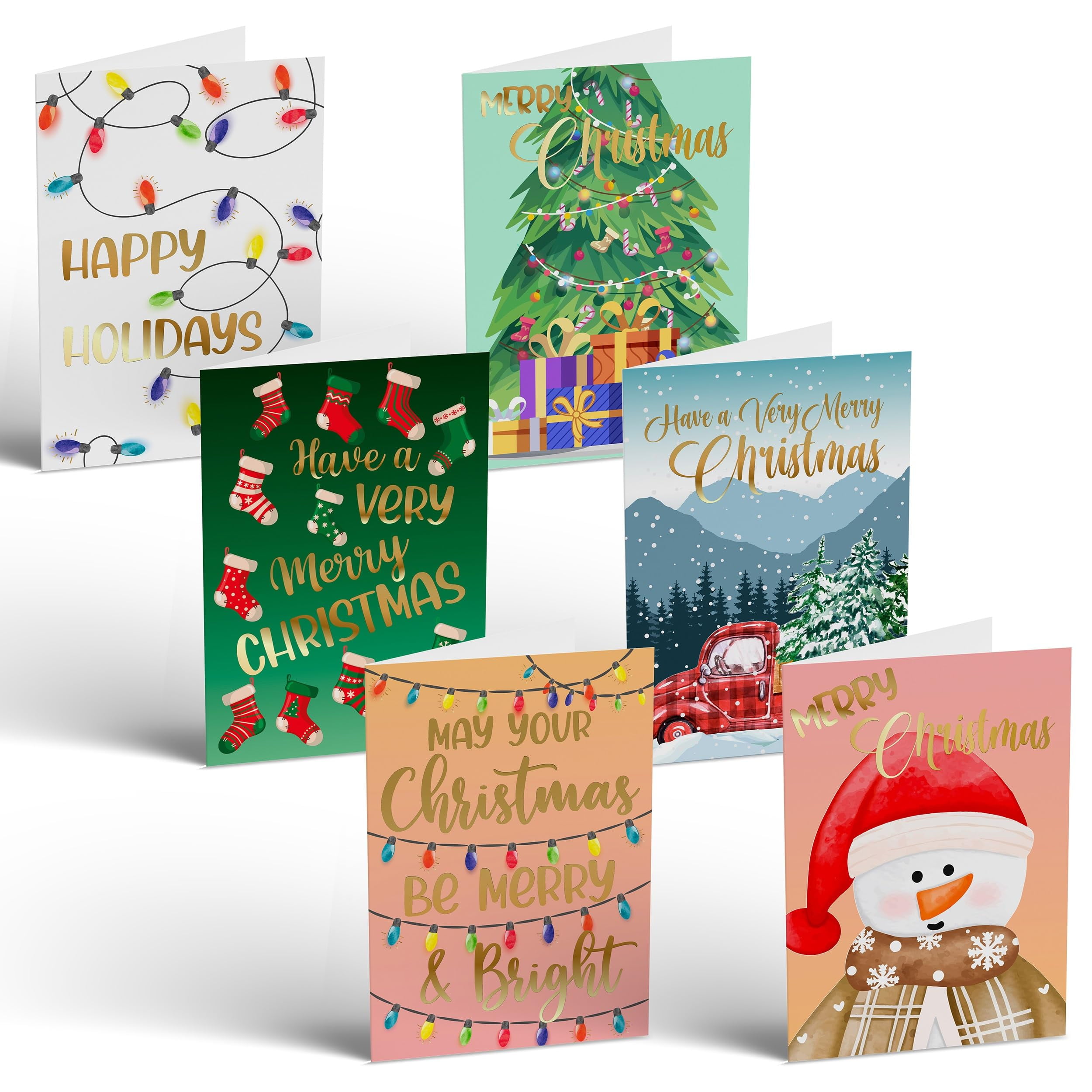 Better Office Products Christmas Cards Set, 50 Pack, Gold Foil Accents ...