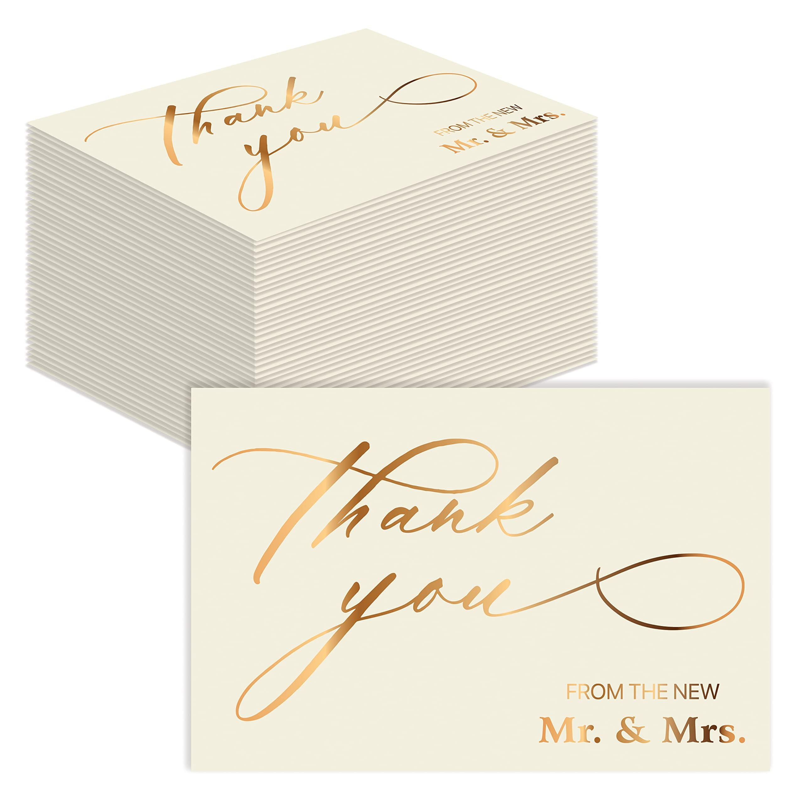 Better Office Products 50 Pack Wedding Thank You Cards in Metallic Gold ...