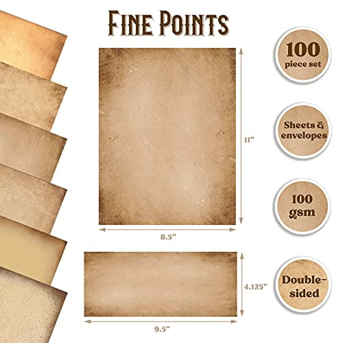 Better Office Products Aged Paper Stationery, 100 Piece Set (50 Sheets + 50 Matching Envelopes ...
