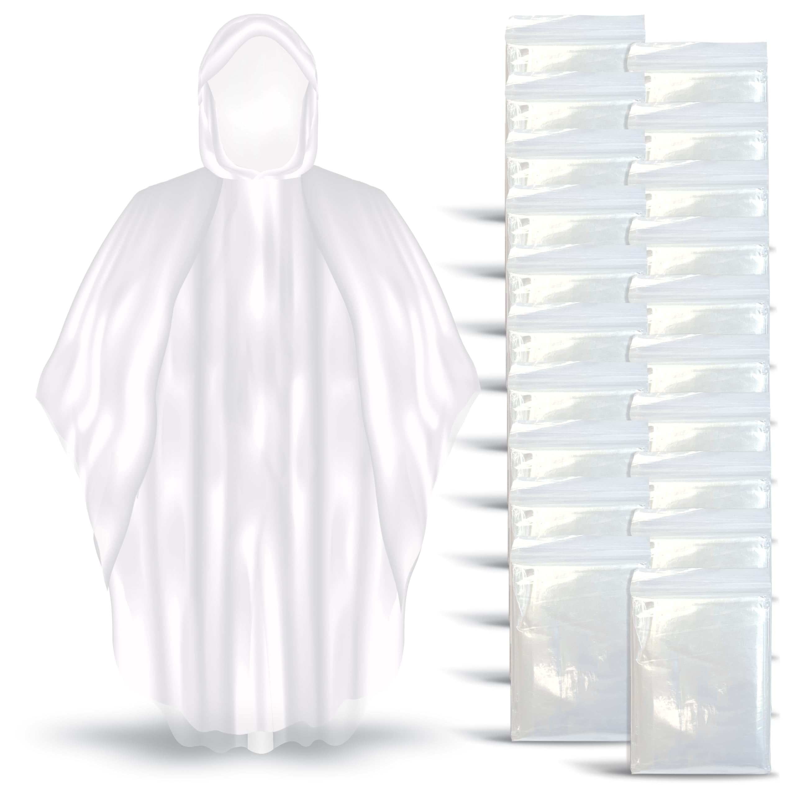 Better Office Products Disposable Clear Rain Ponchos with Hood for ...