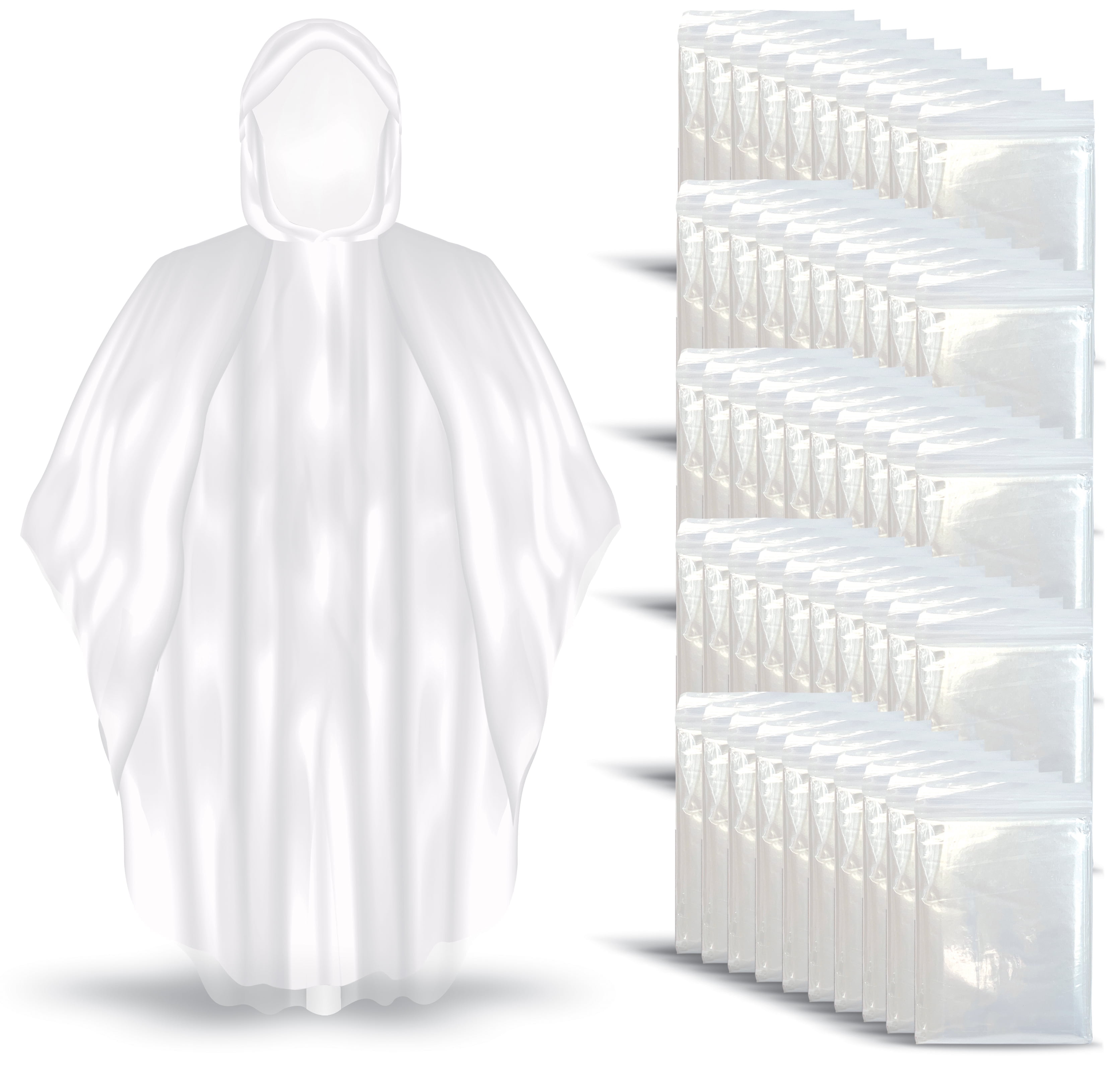 Better Office Products Disposable Clear Rain Ponchos with Hood for ...
