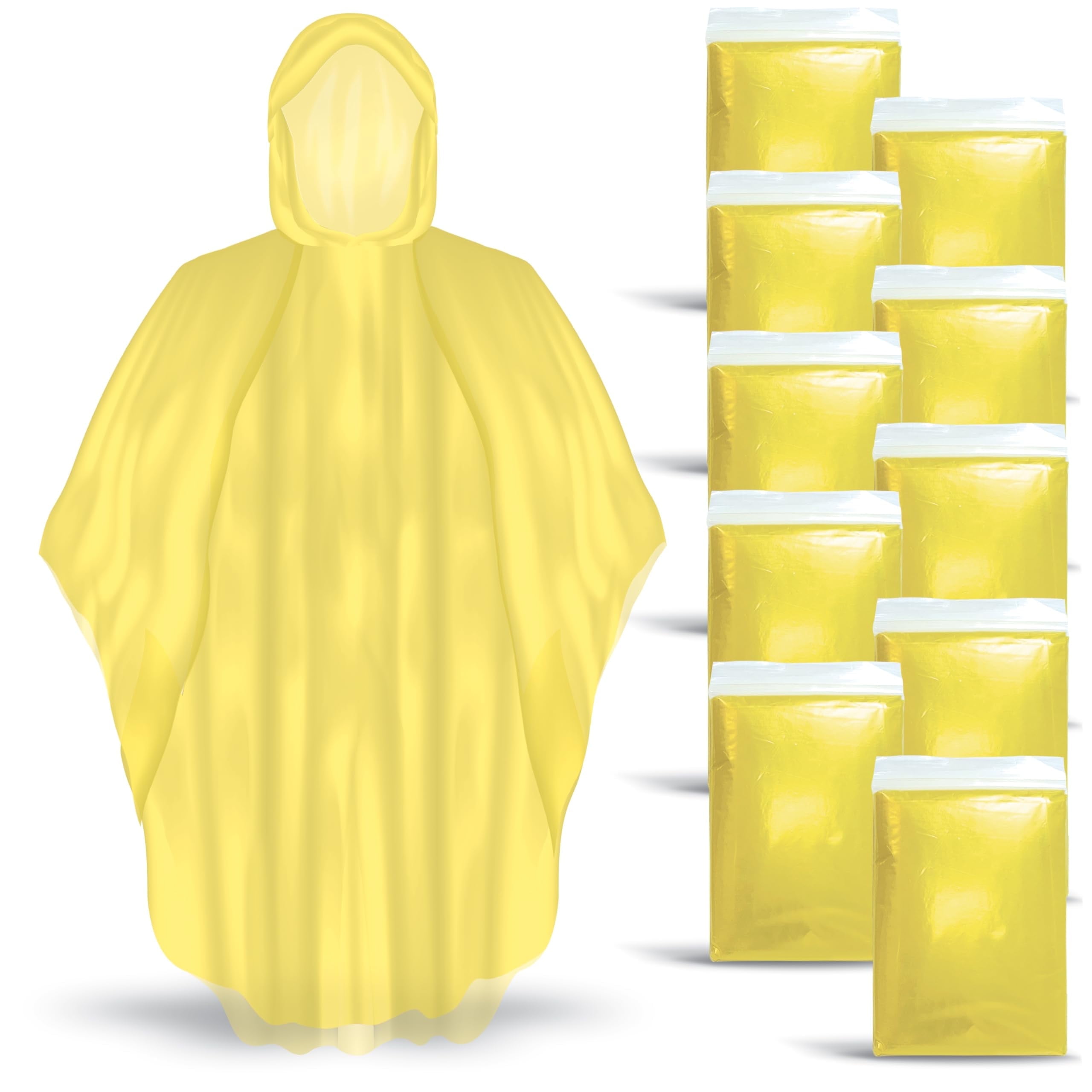 Better Office Products Disposable Yellow Rain Ponchos with Hood for ...