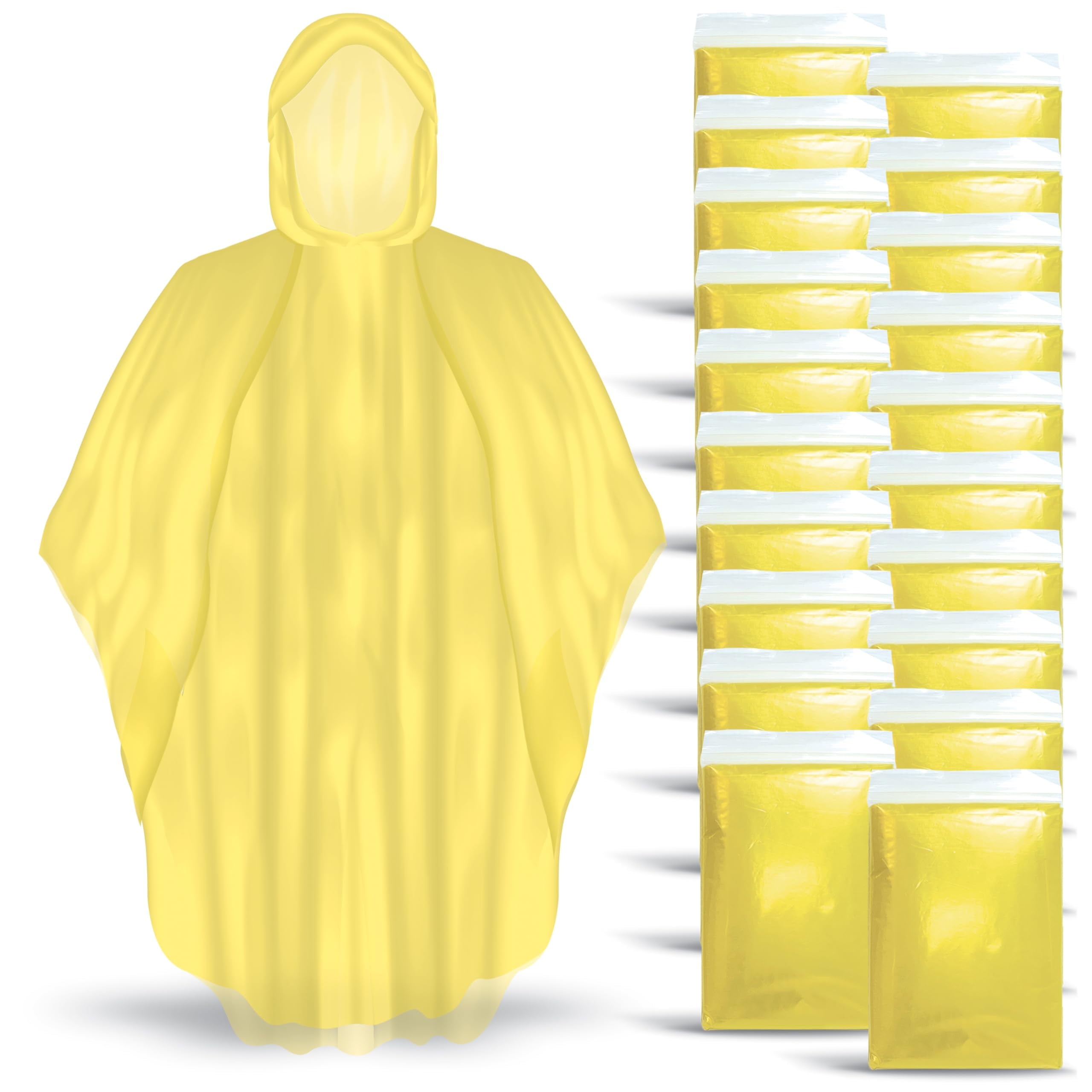 Better Office Products Disposable Yellow Rain Ponchos with Hood for ...