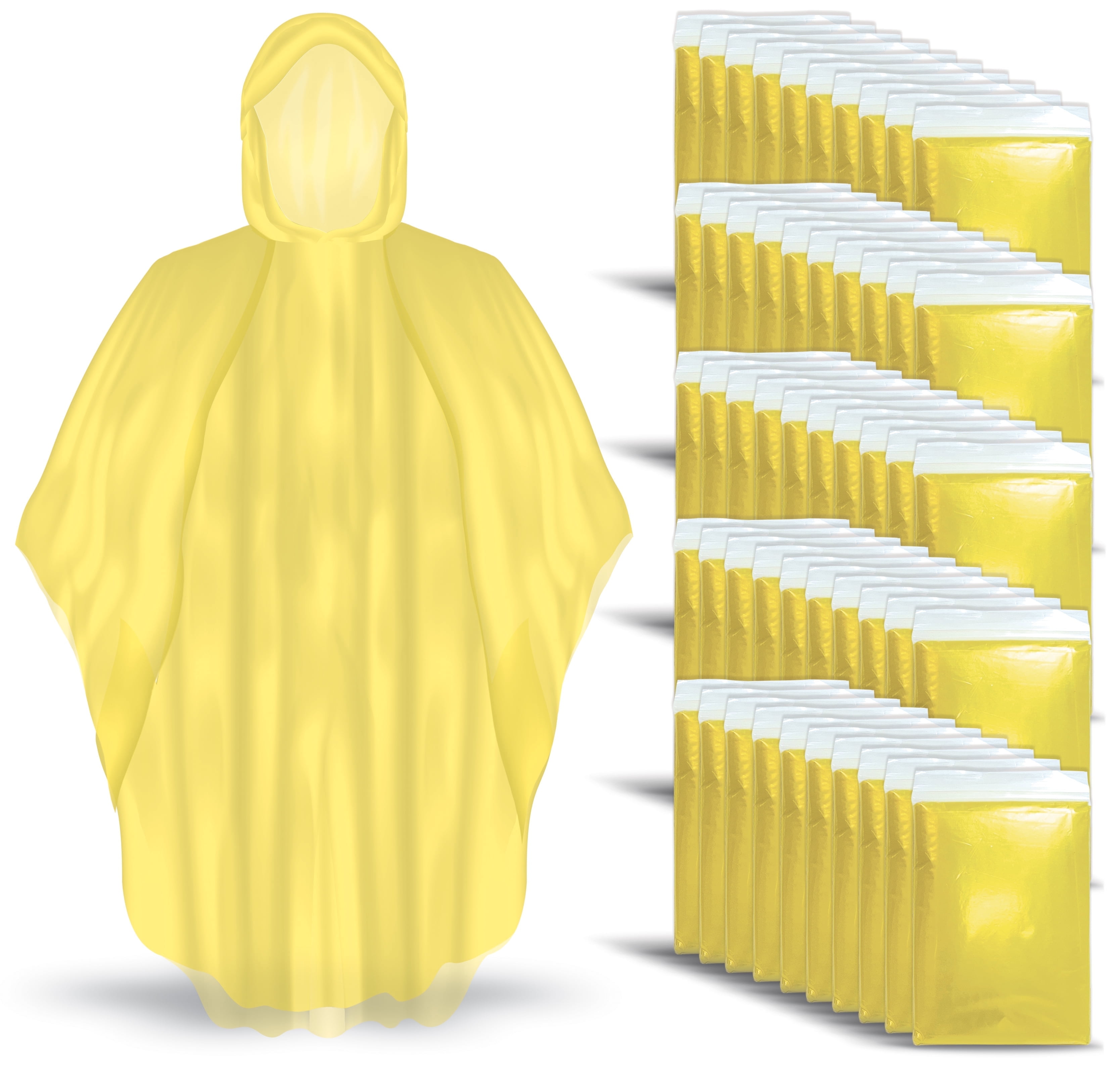 Better Office Products Disposable Yellow Rain Ponchos with Hood for ...